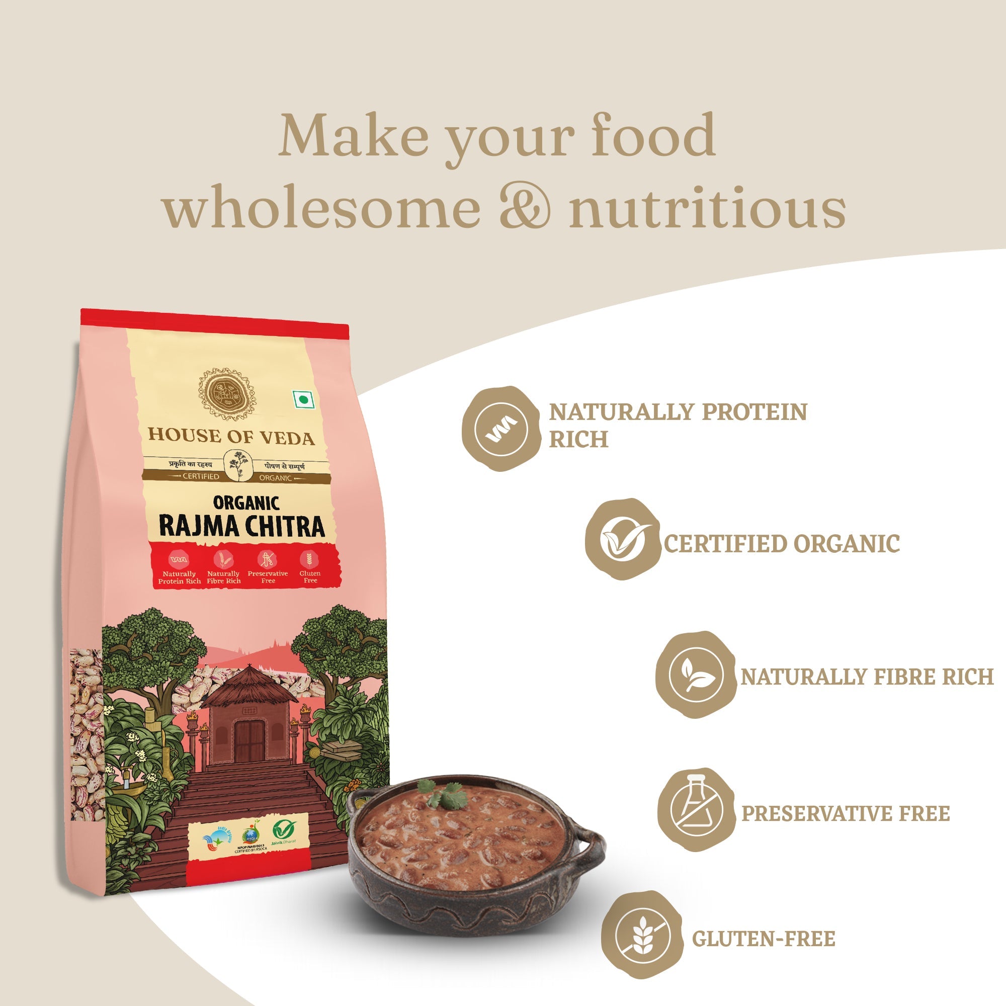 House of Veda Organic Rajma Chitra - 1 kg - Veeha Foods