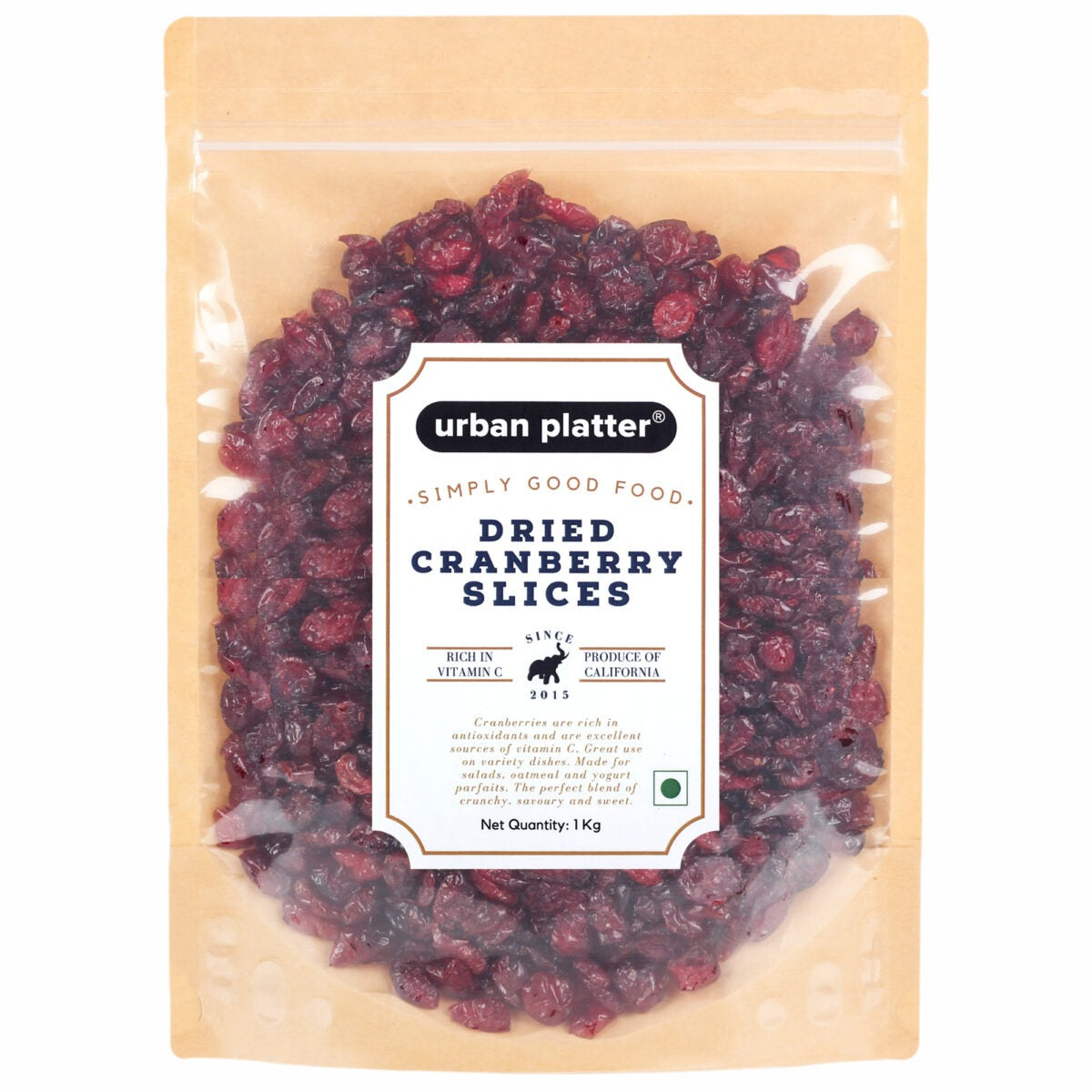 Urban Platter Dried Sliced Cranberries - 1 kg - Veeha Foods