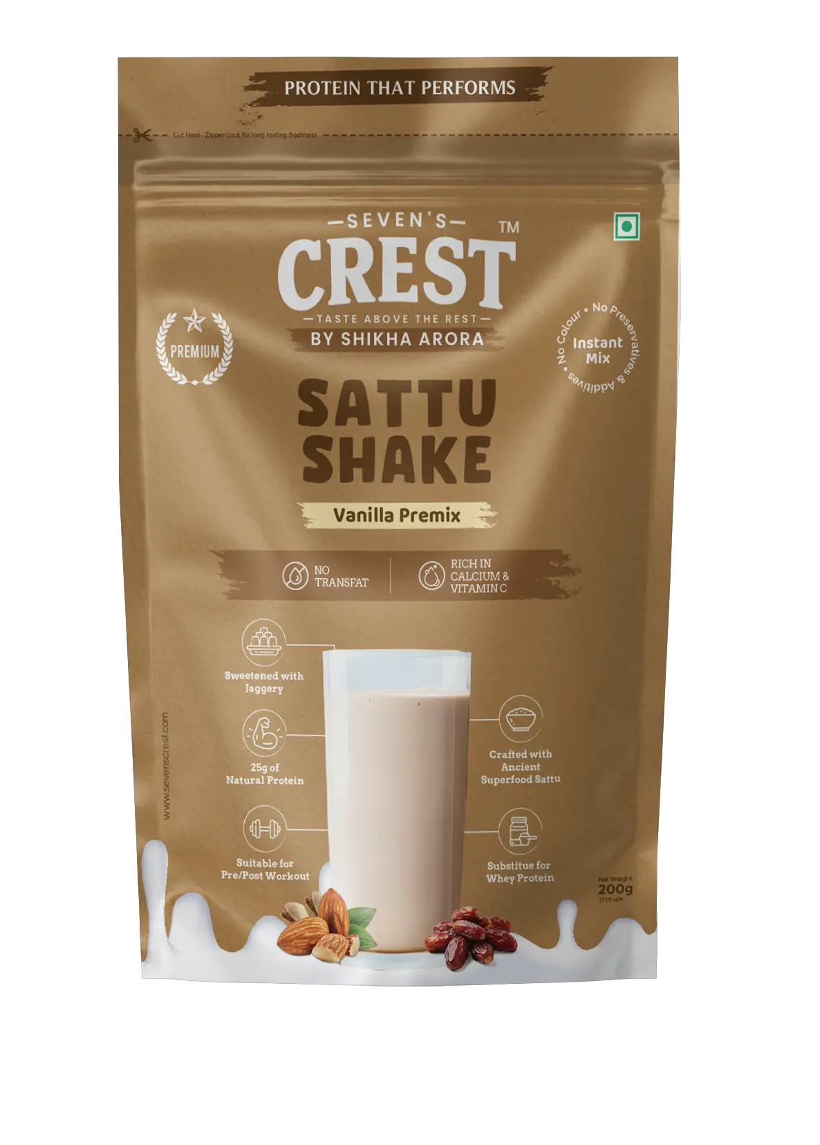 Seven’s Crest Vanilla Sattu Shake Premix - 200 gms - Veeha Foods