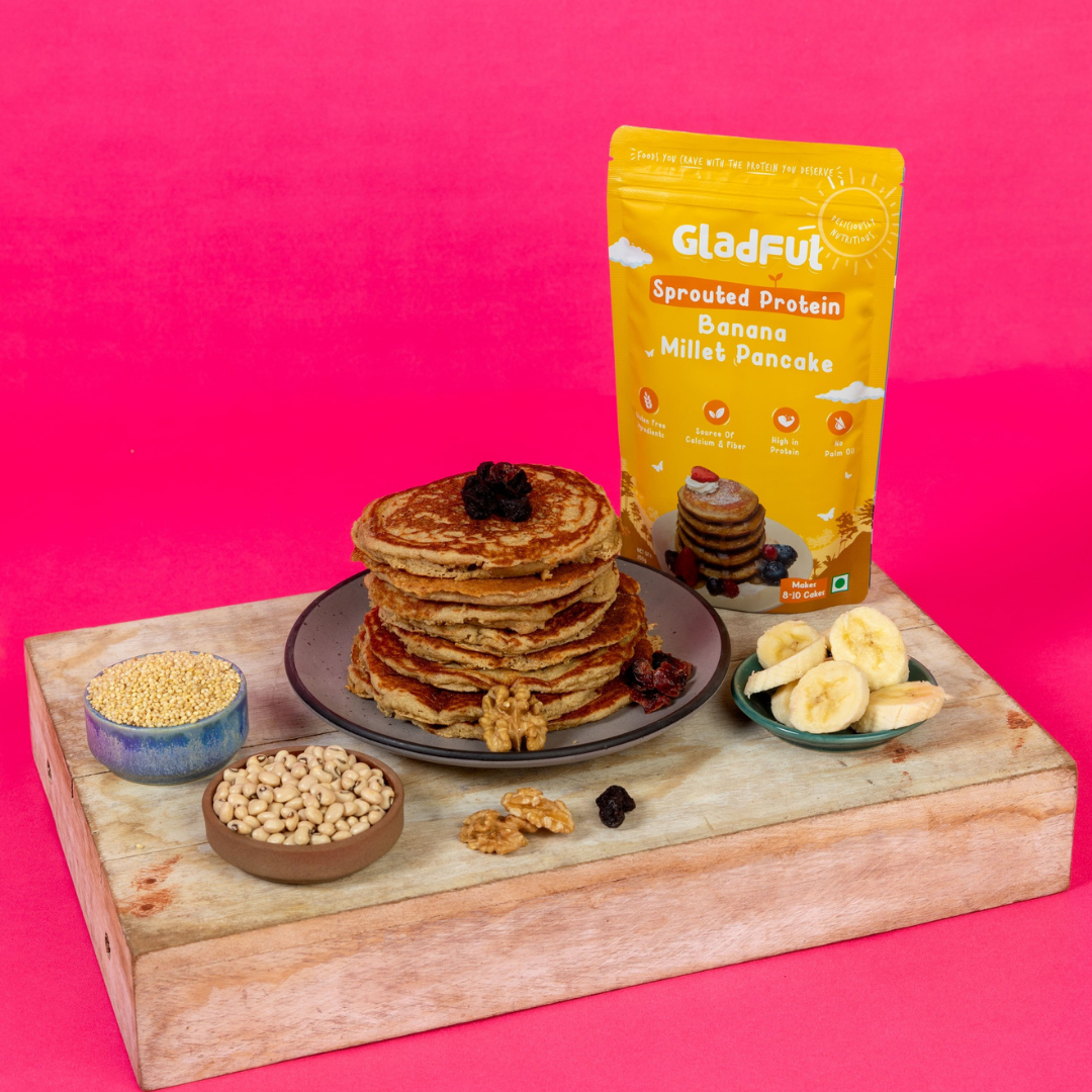 Gladful Banana Pancake Mix with sprouted Millets and Lobia Masoor Prot ...