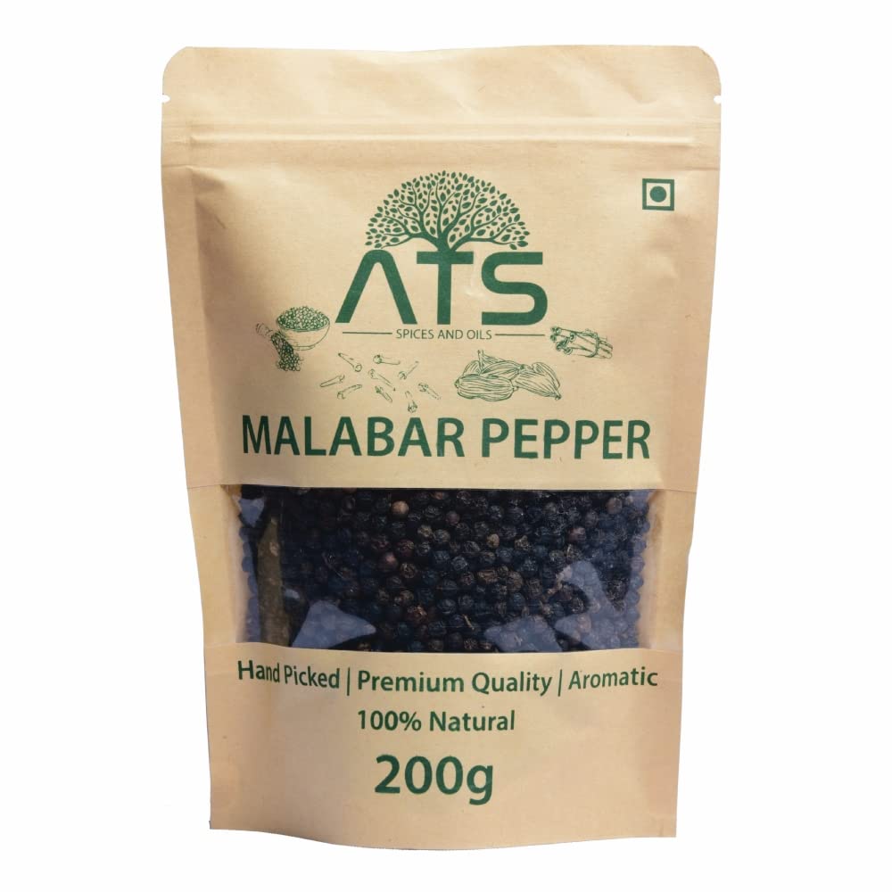 ATS Natural Premium Malabar Black Pepper Whole - 200 gms - Veeha Foods