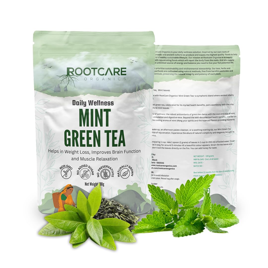Rootcare Organics Premium Mint Green Tea - 100 gms - Veeha Foods
