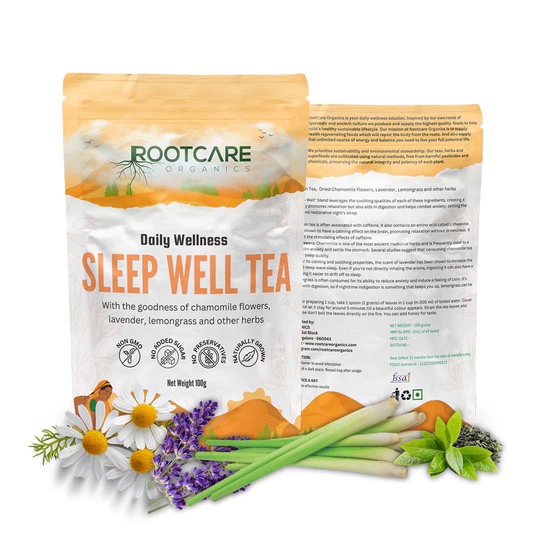 Rootcare Organics Relaxing Sleep Well Tea - 100 gms - Veeha Foods