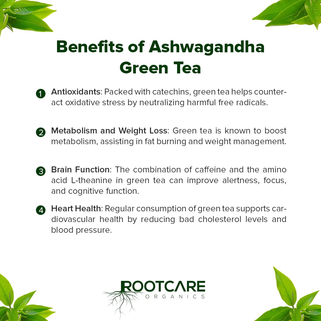 Rootcare Organics Ashwagandha Green Tea - 100 gms - Veeha Foods