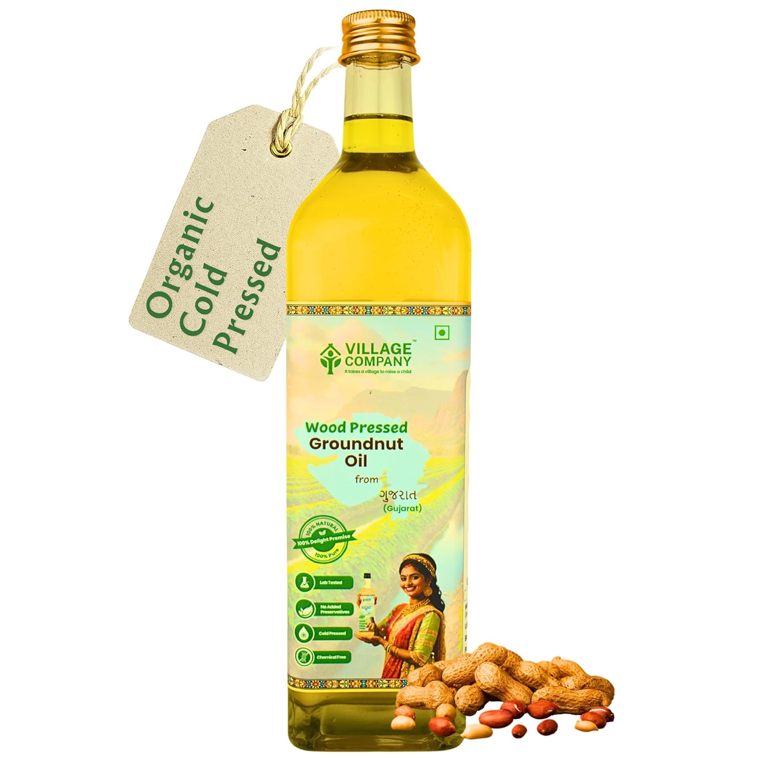 Village Company Wood Pressed Groundnut Oil - 1000 gms - Veeha Foods