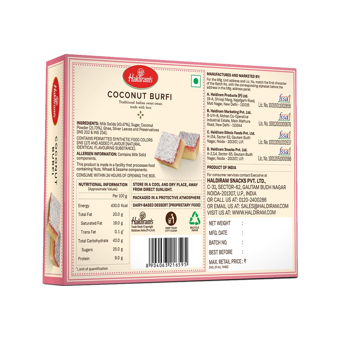 Haldiram's Indian Traditional Coconut Burfi - 400 gms (pack of 2 ...