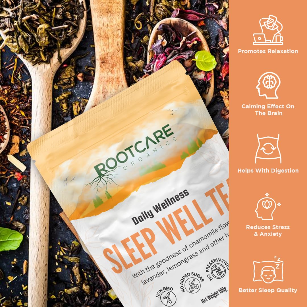 Rootcare Organics Relaxing Sleep Well Tea - 100 gms - Veeha Foods