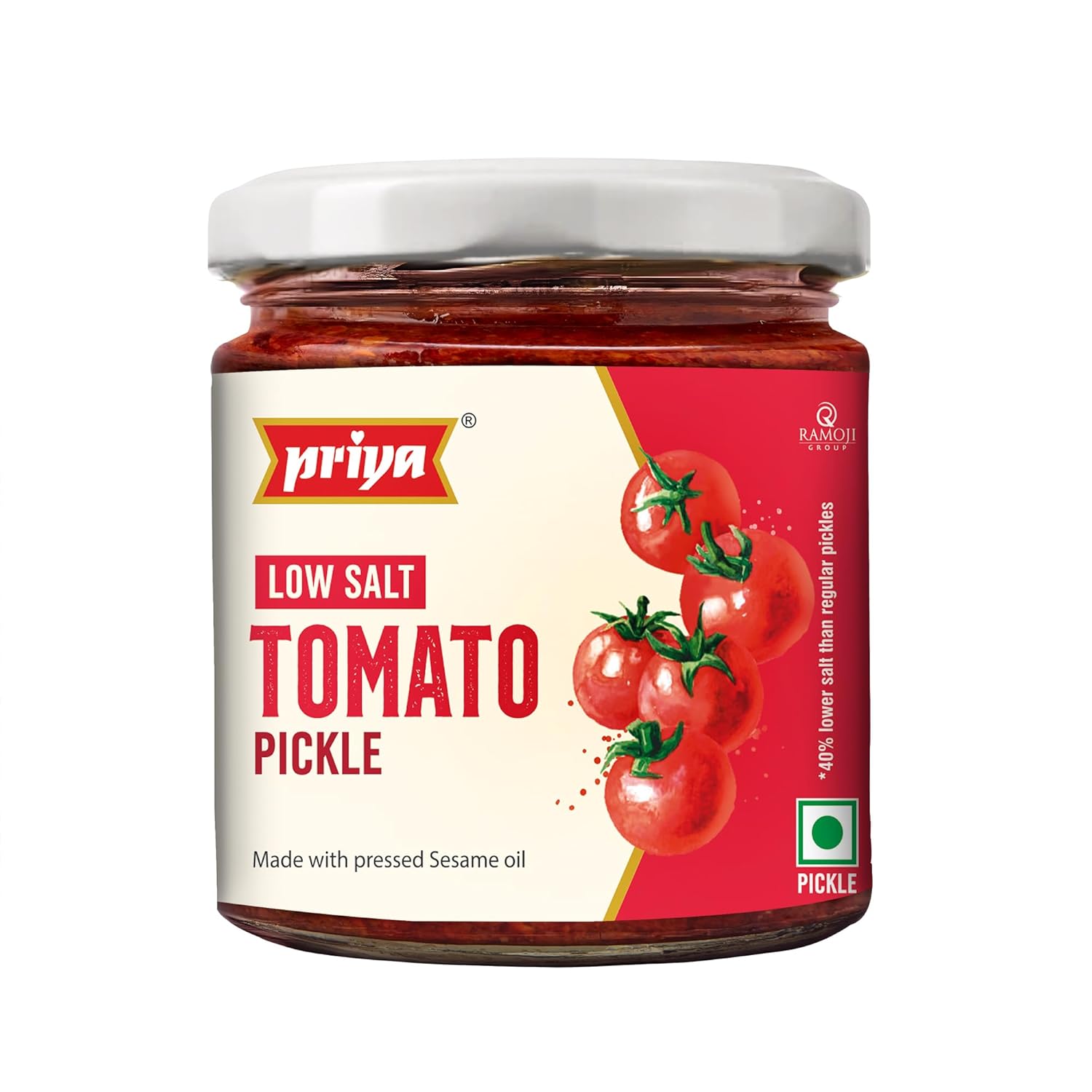 Priya Low Salt Tomato Pickle - 210 gms - Veeha Foods