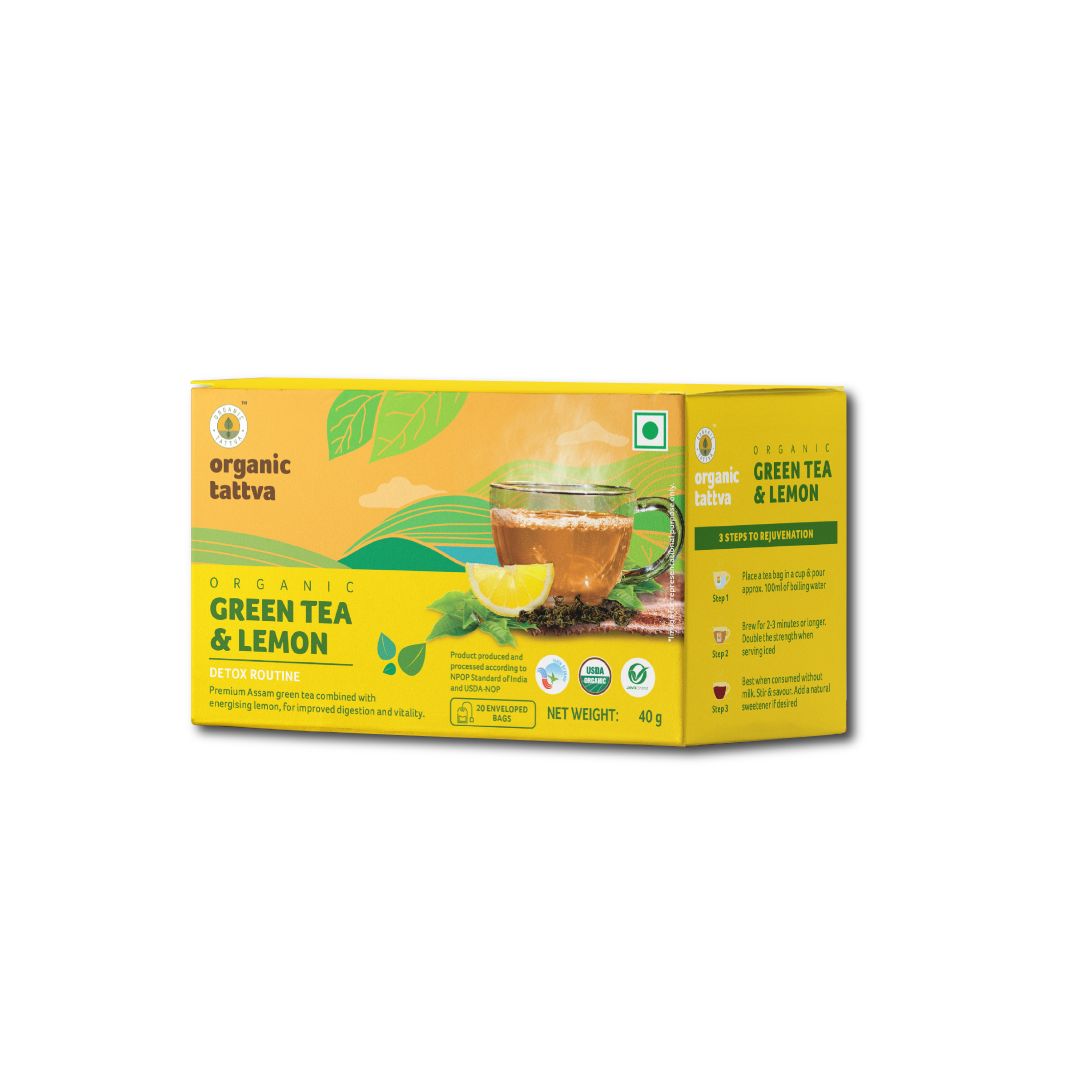 Organic Tattva Organic Green Tea & Lemon - 40 gms - Veeha Foods