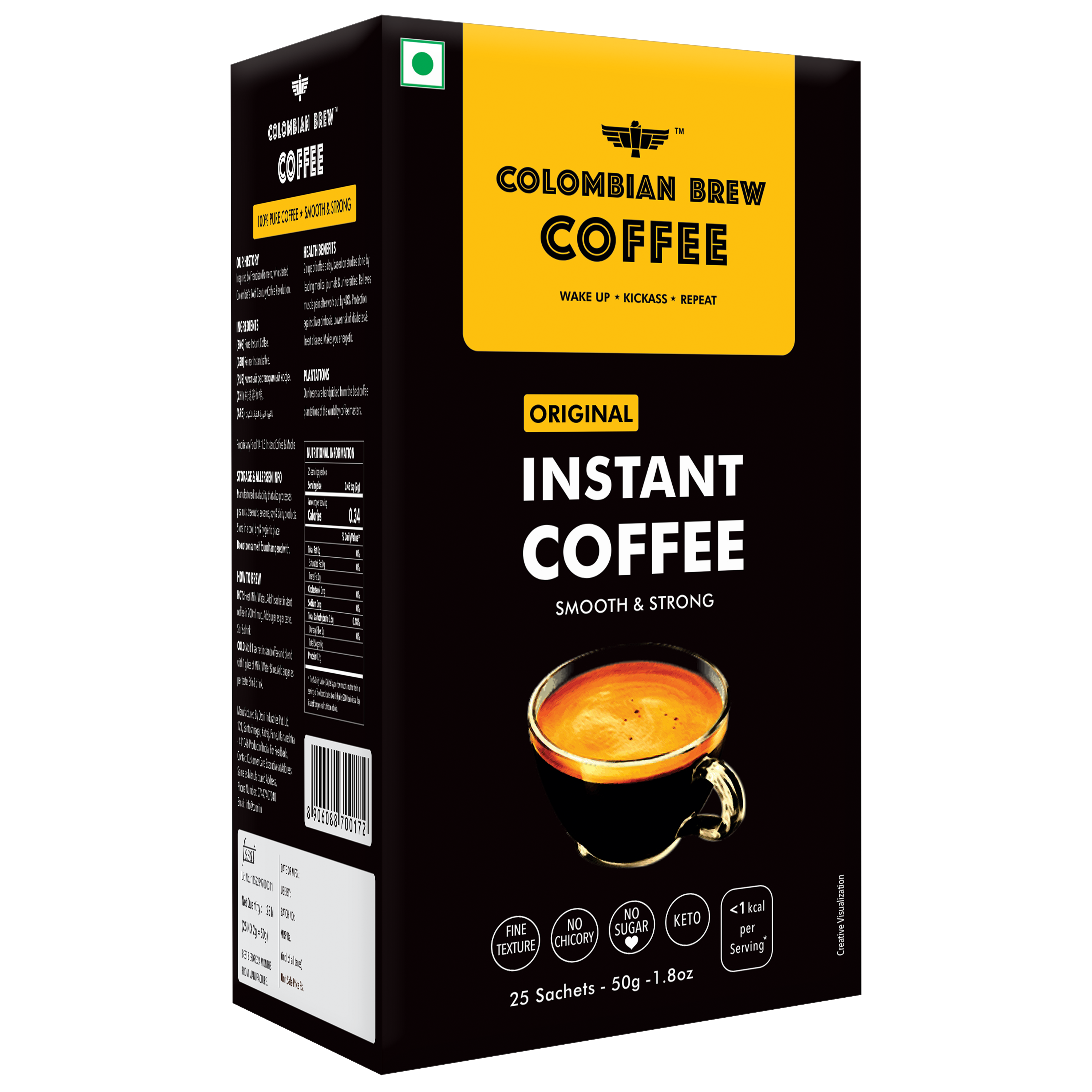 Colombian Brew Coffee Original Instant Coffee Powder - 50 gms - Veeha Foods