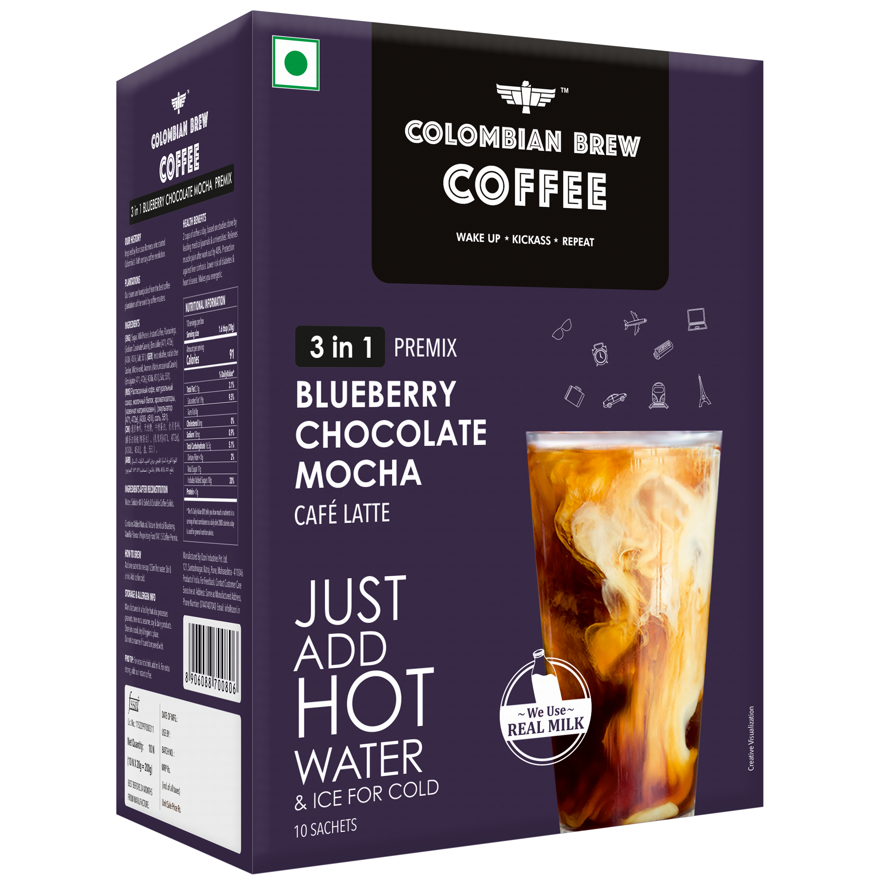 Colombian Brew Coffee Blueberry Chocolate Mocha Cafe Latte Instant Cof ...