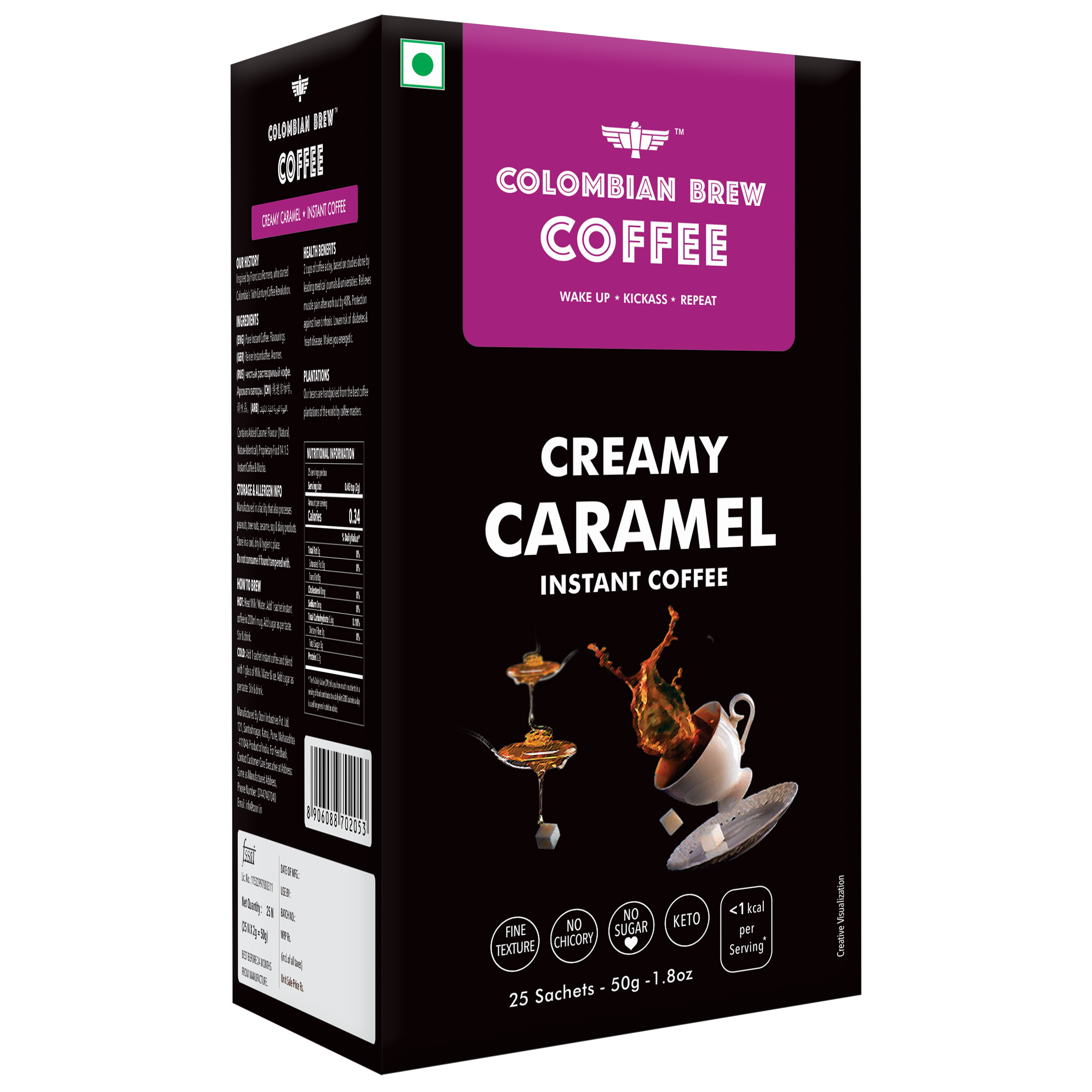 Colombian Brew Coffee Creamy Caramel Instant Coffee Powder - 50 gms ...