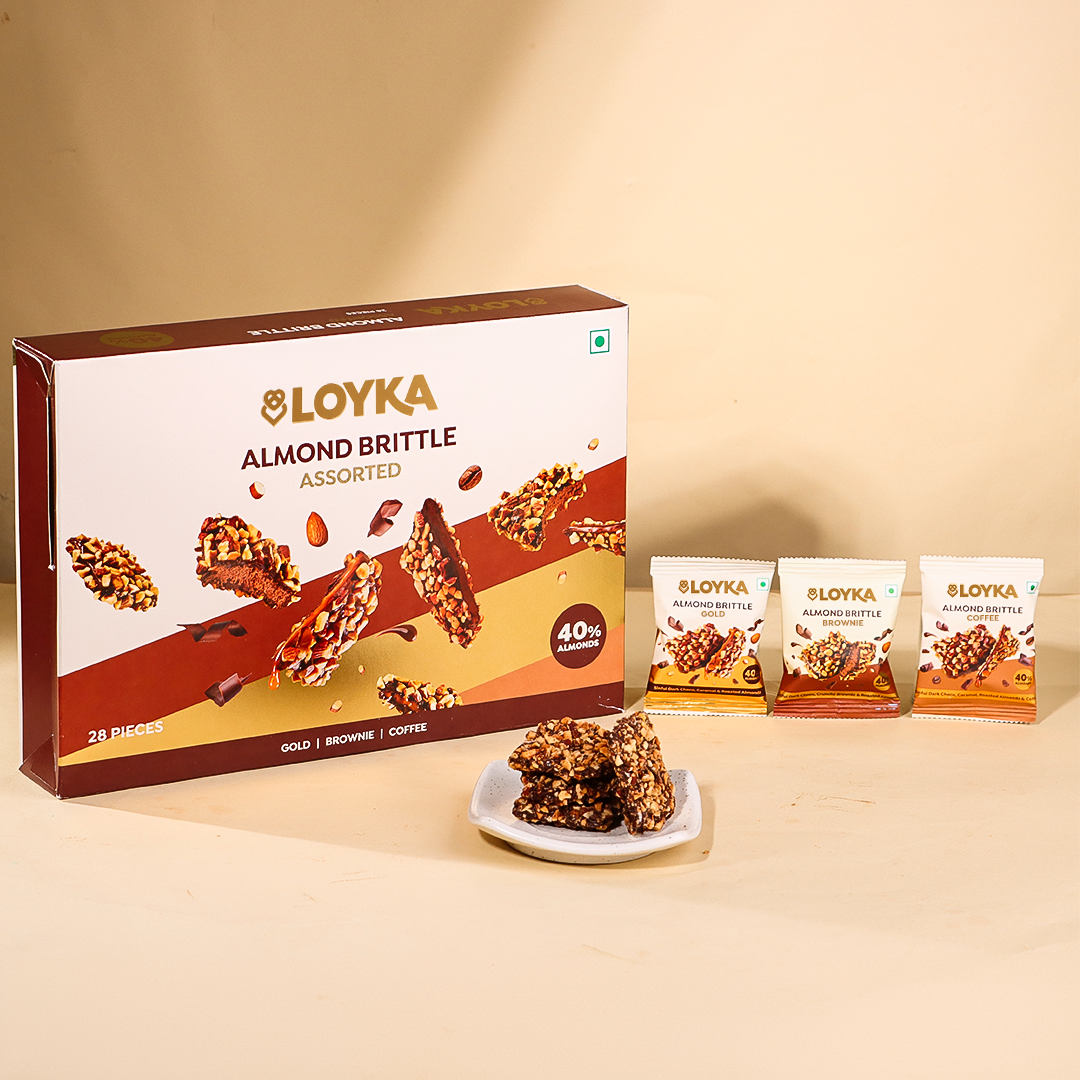 Loyka Almond Brittle Assorted 28 Pcs Box - 406 gms - Veeha Foods