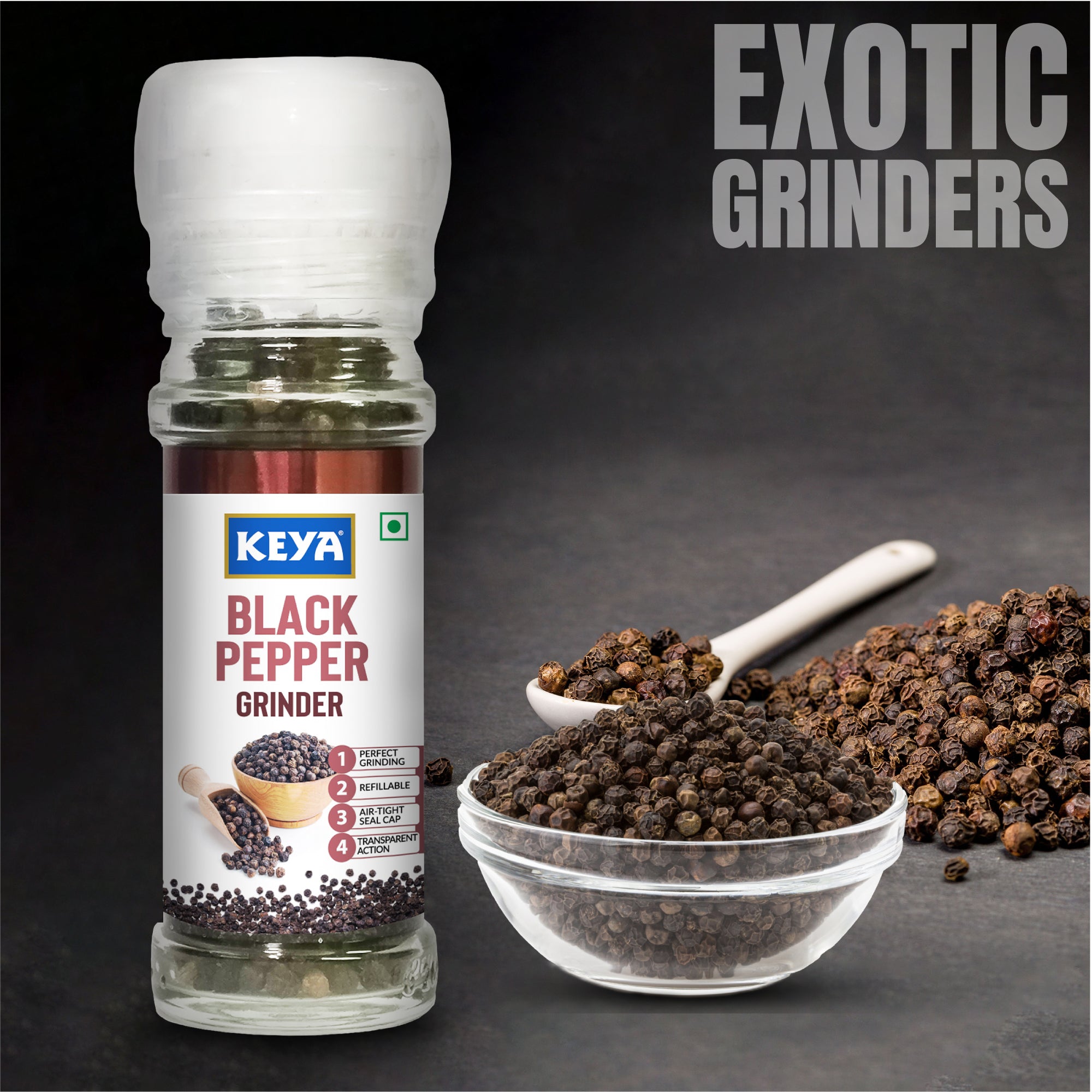 Keya Black Pepper Grinder - 100 gms - Veeha Foods