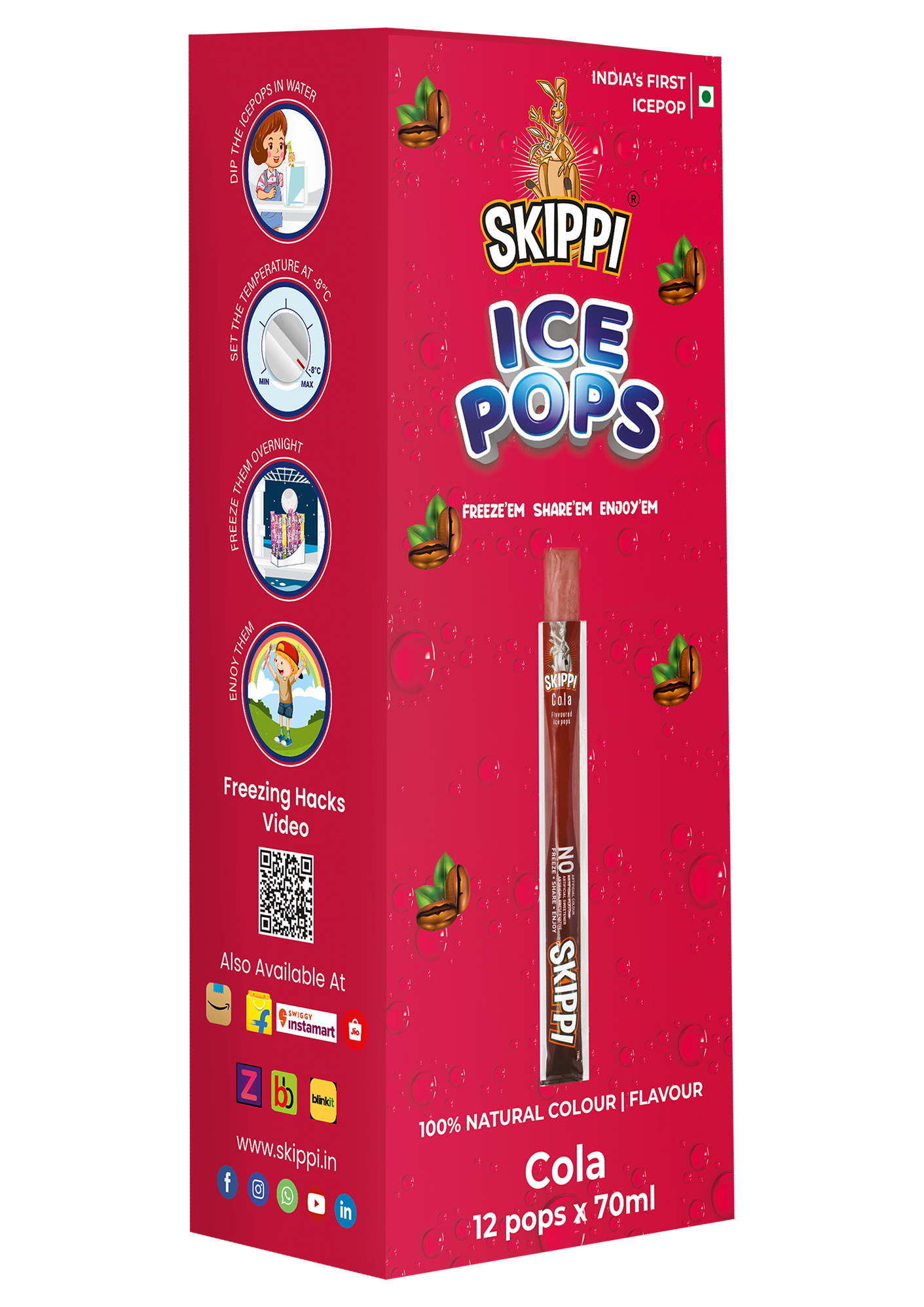Skippi Cola Flavor Ice Pop - 12 Ice Pops - Veeha Foods