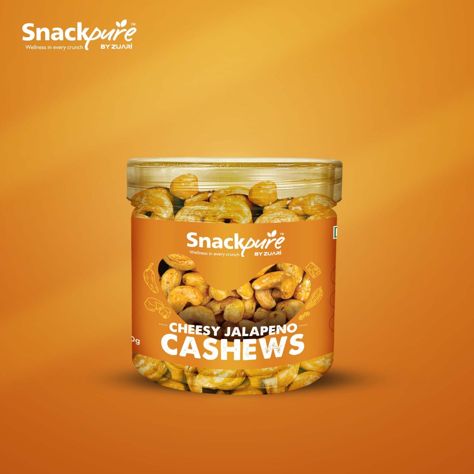 SnackPure Cheesy Jalapeno Cashews - 180 gms - Veeha Foods