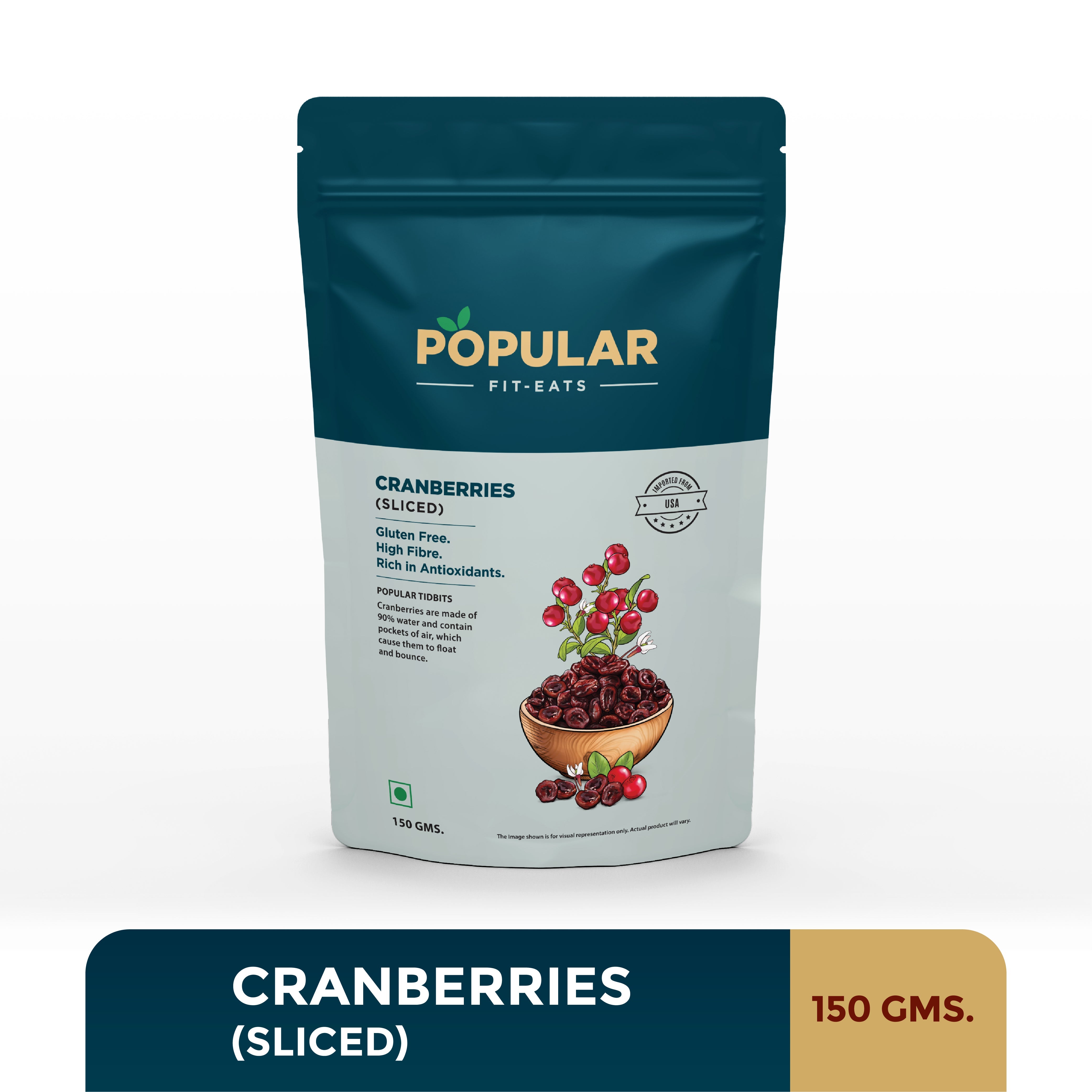 Popular Foods Fit Eats Sliced Cranberry - 150 gms - Veeha Foods