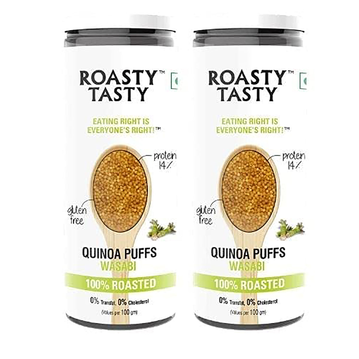 Roasted Tasty Quinoa Puffs Wasabi - 100 gms (Pack of 2) - Veeha Foods