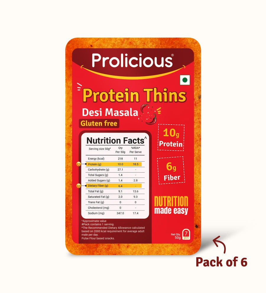 Prolicious Desi Masala Protein Thins - 50 gms - Veeha Foods