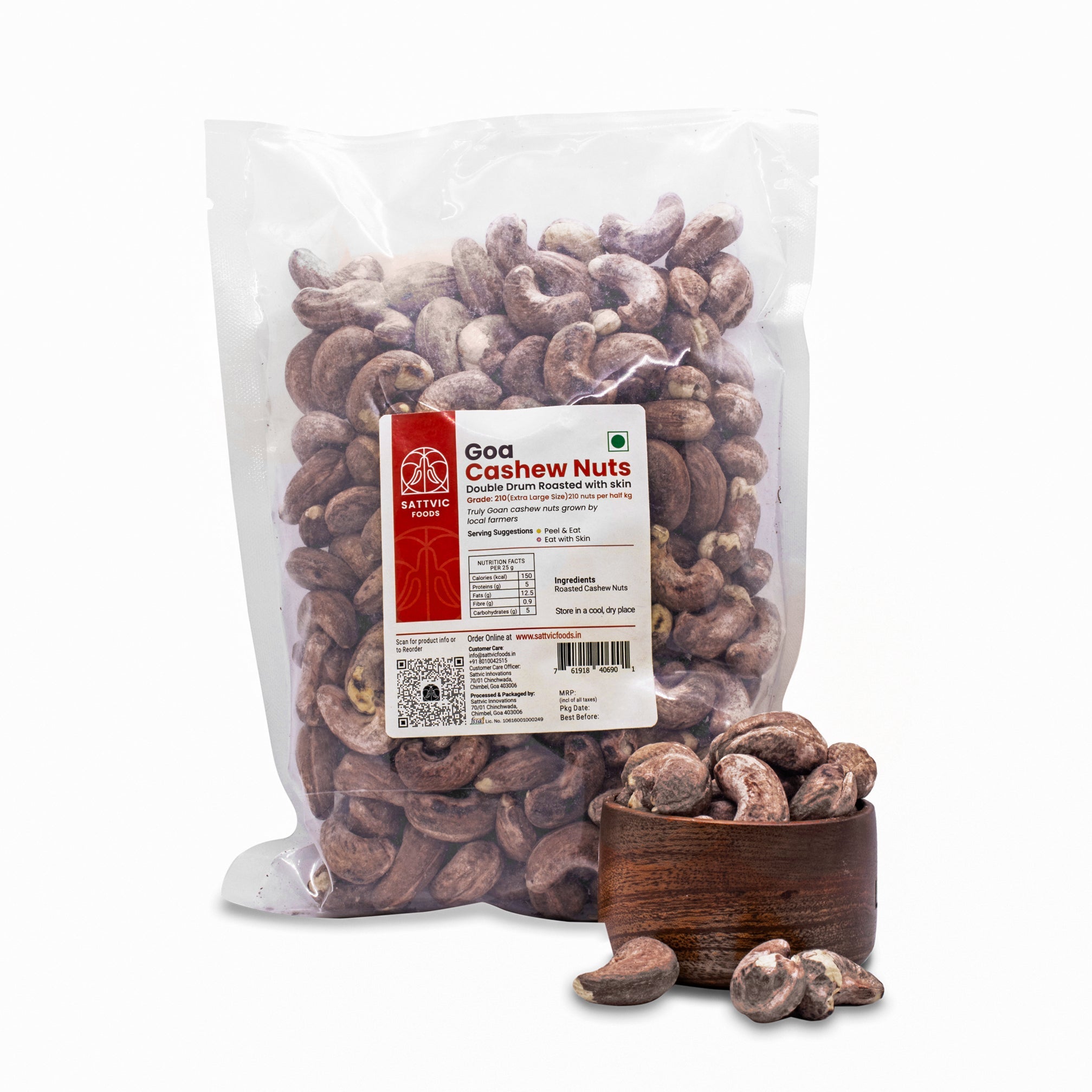 Sattvic Foods Double Drum Roasted Cashew Nuts with skin -500 gms ...
