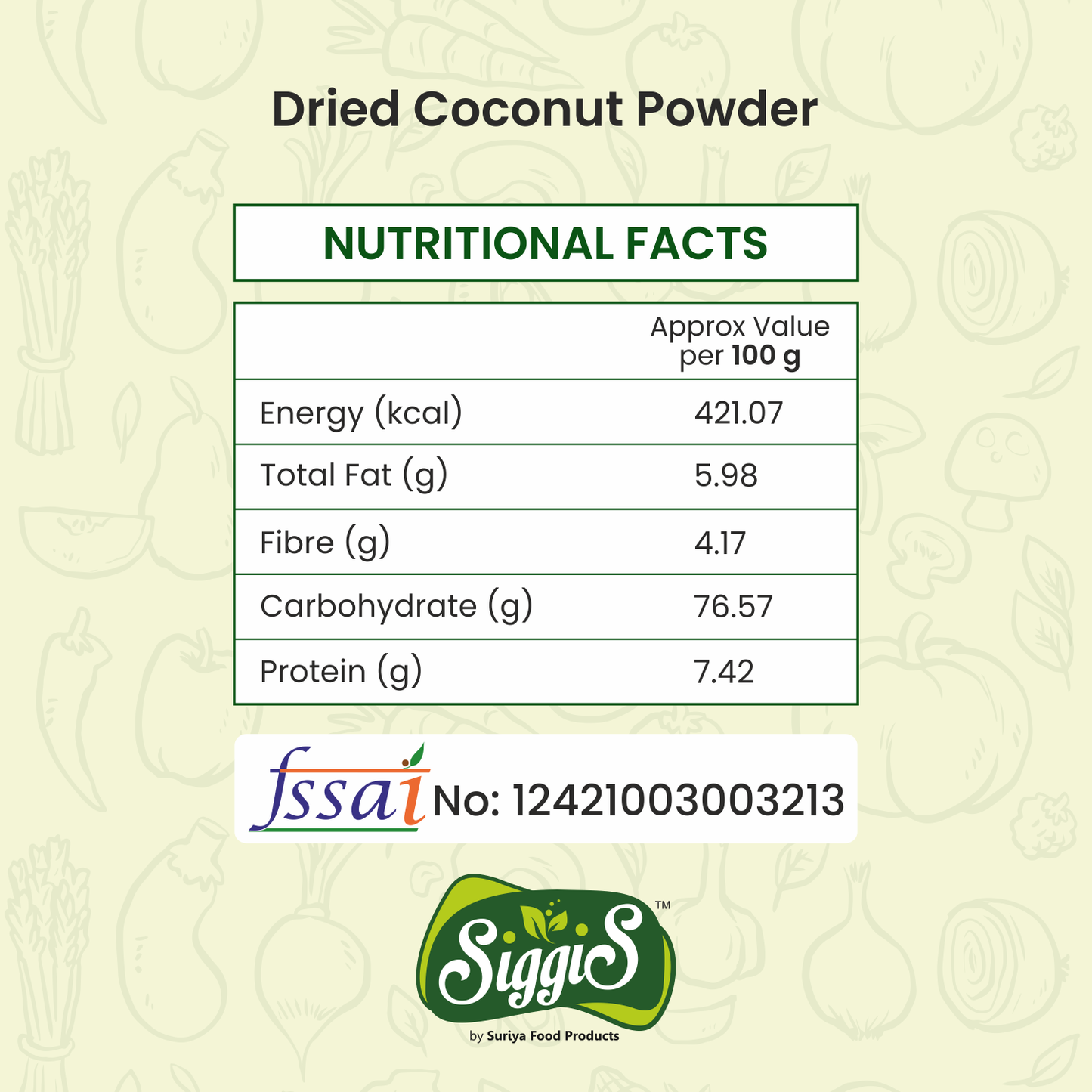 SiggiS Dried Coconut Powder - Veeha Foods