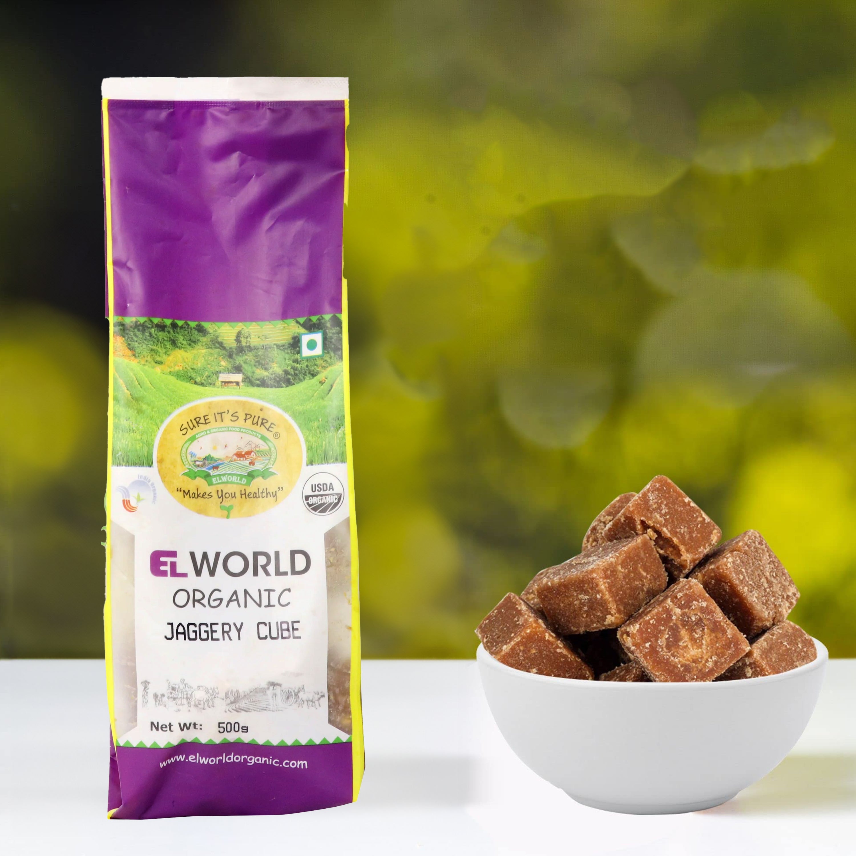 Elworld Agro & Organic Food Products Jaggery Cube - 500 gms - Veeha Foods