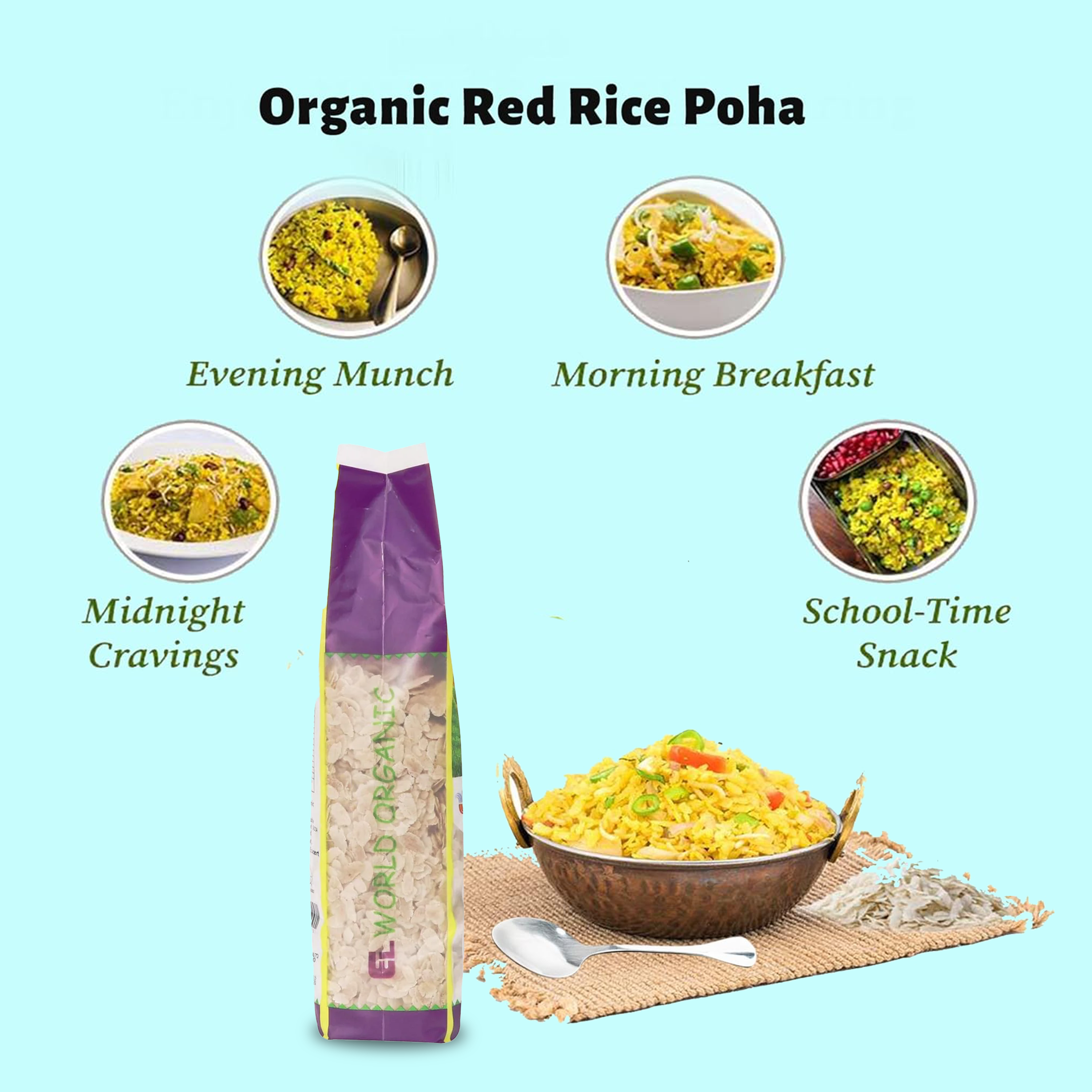 Elworld Agro & Organic Food Products Red Rice Poha - 500 gms - Veeha Foods