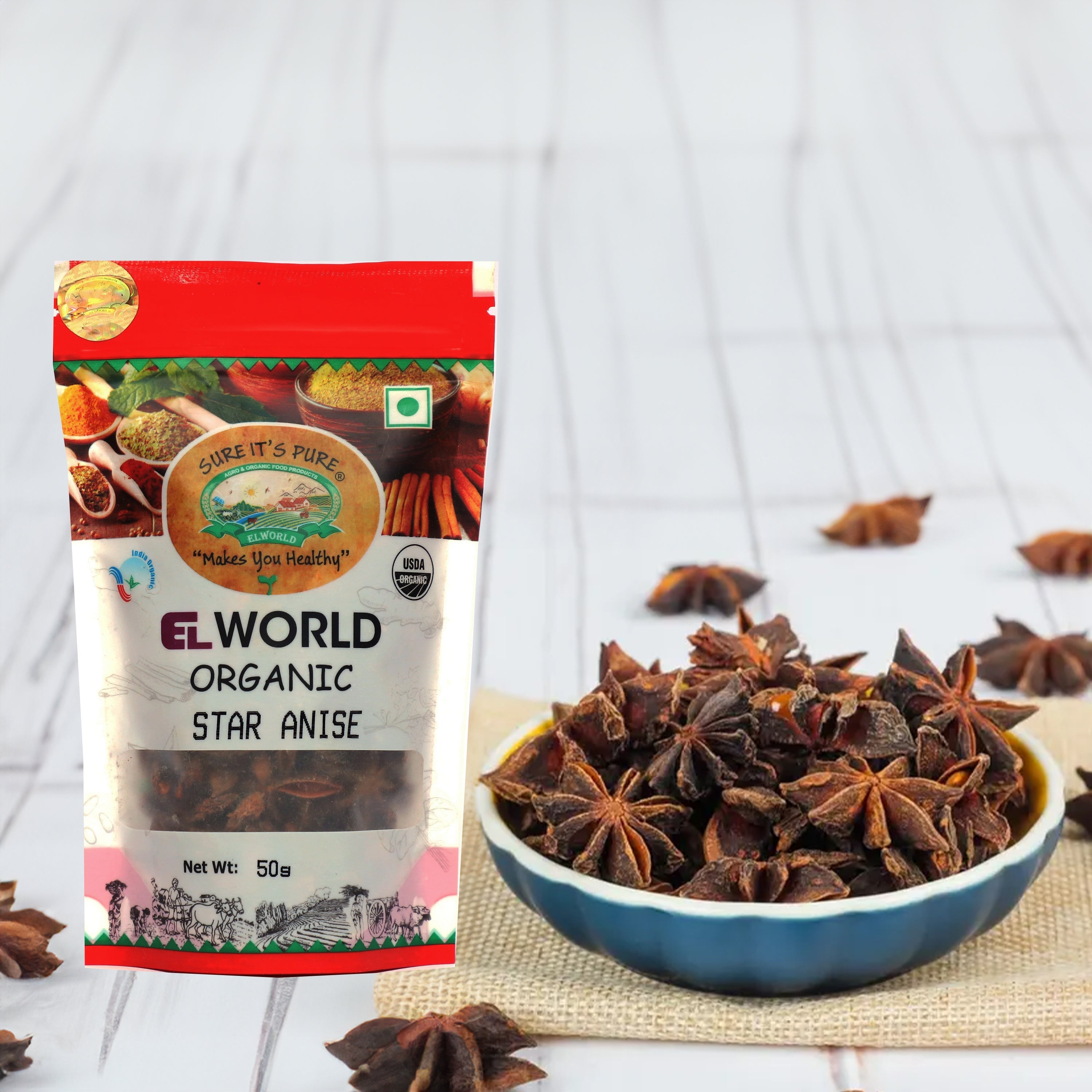 Elworld Agro & Organic Food Products Star Anise - Chakra Phool - 50 gm ...