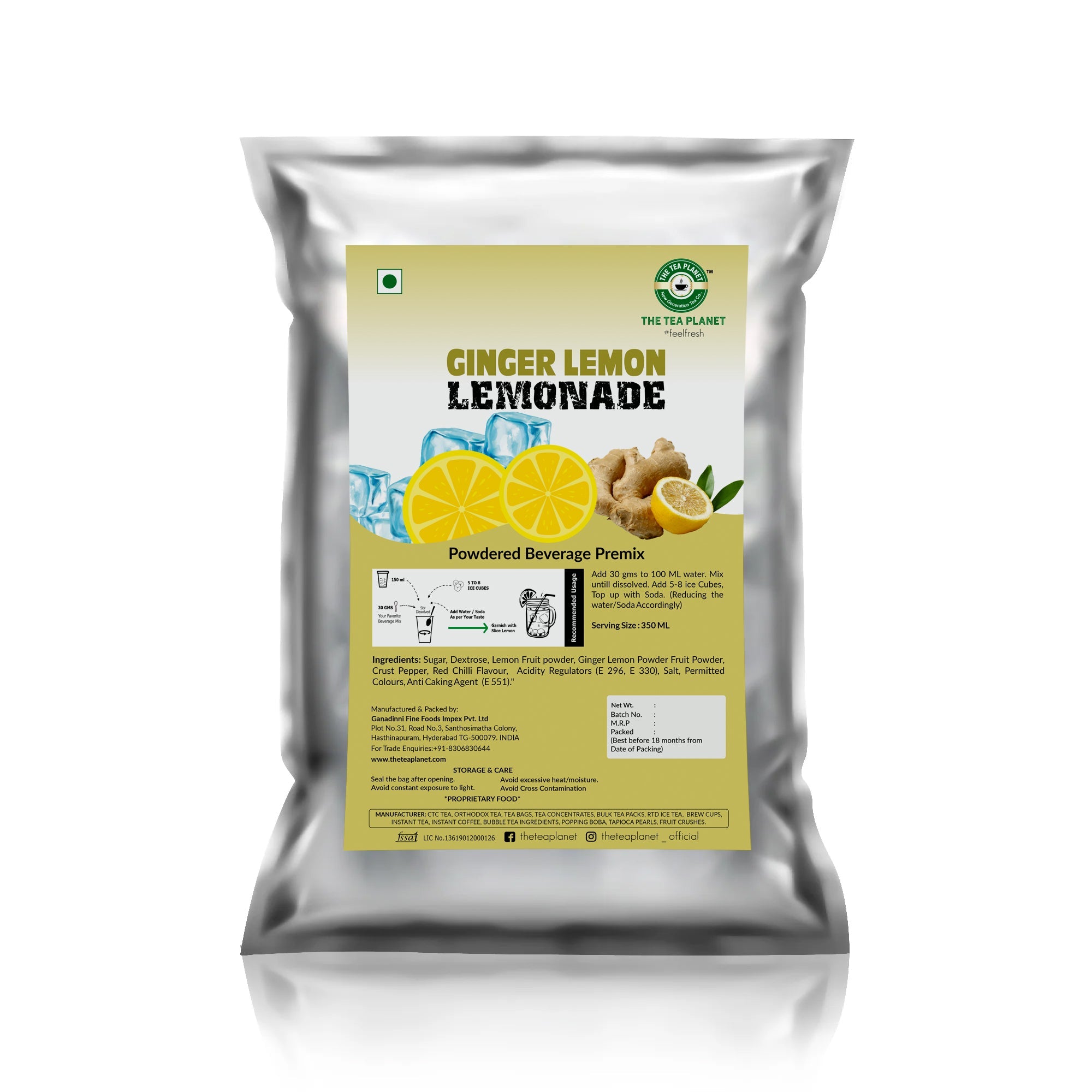 The Tea Planet Ginger & Lemon Lemonade Premix - 1 kg - Veeha Foods