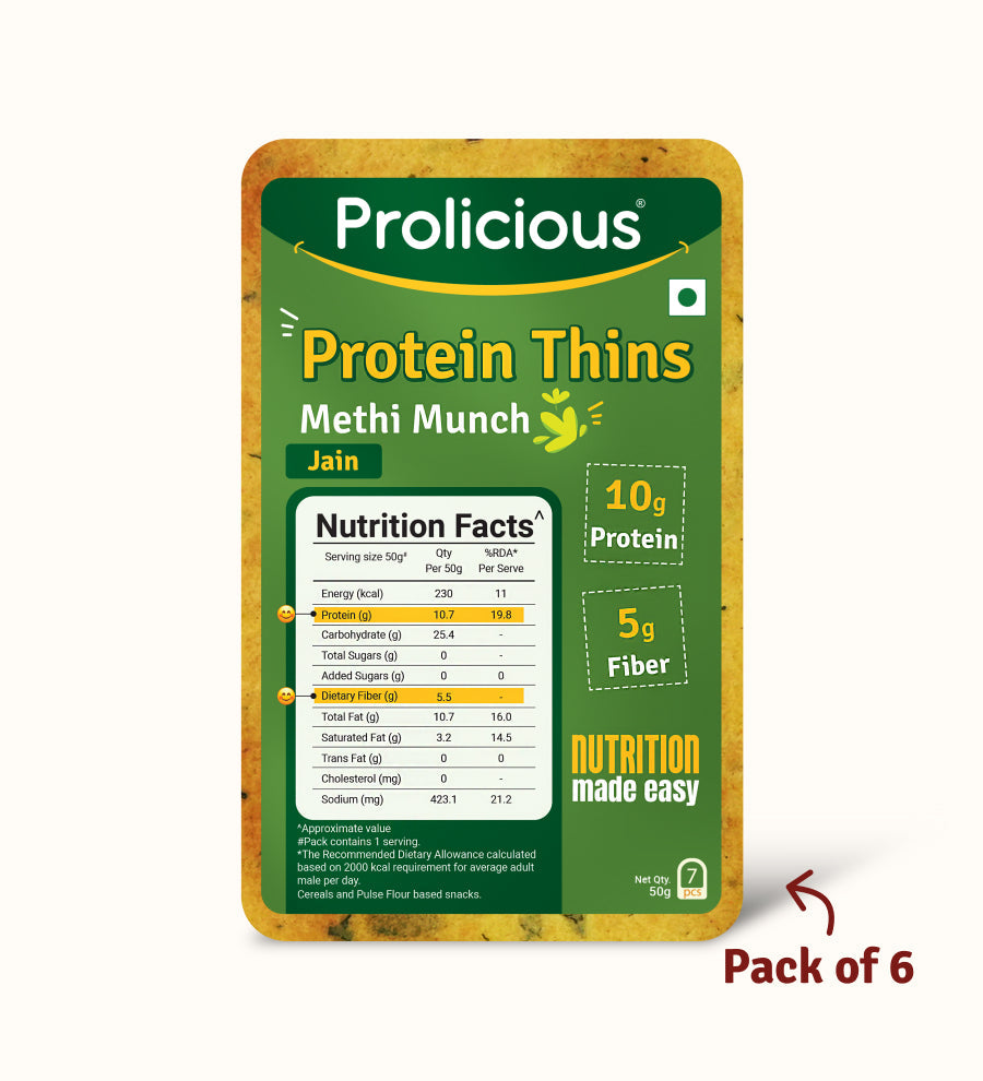 Prolicious Methi Munch Protein Thins - 50 gms - Veeha Foods