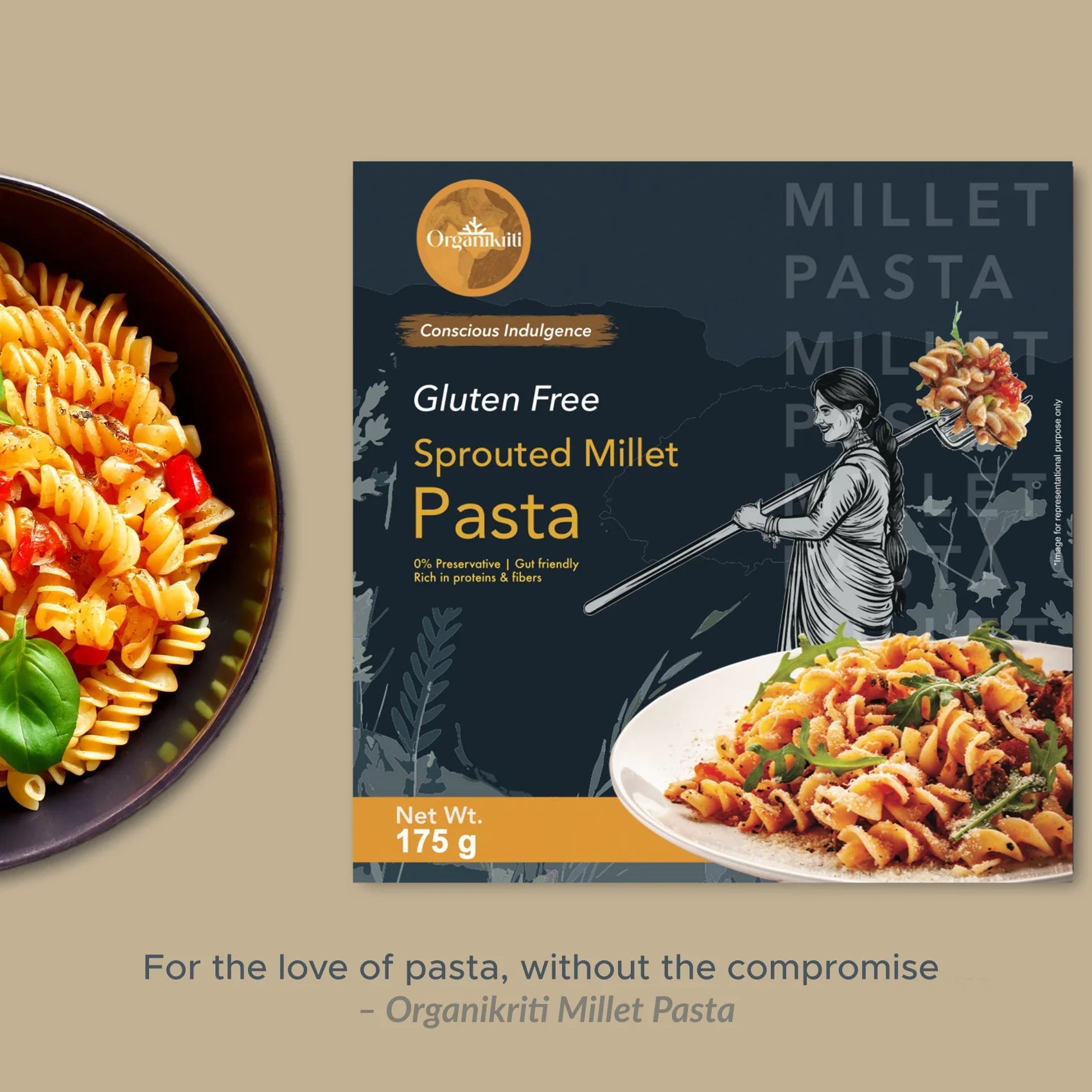 Organikriti Sprouted Millet Pasta - Gluten Free - 175 gms - Veeha Foods