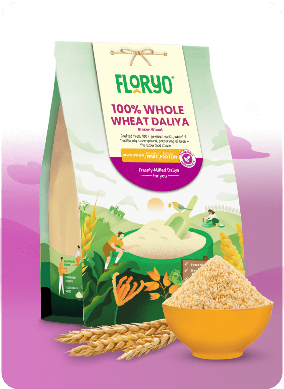 Floryo Whole Wheat Daliya - 400 gms - Veeha Foods