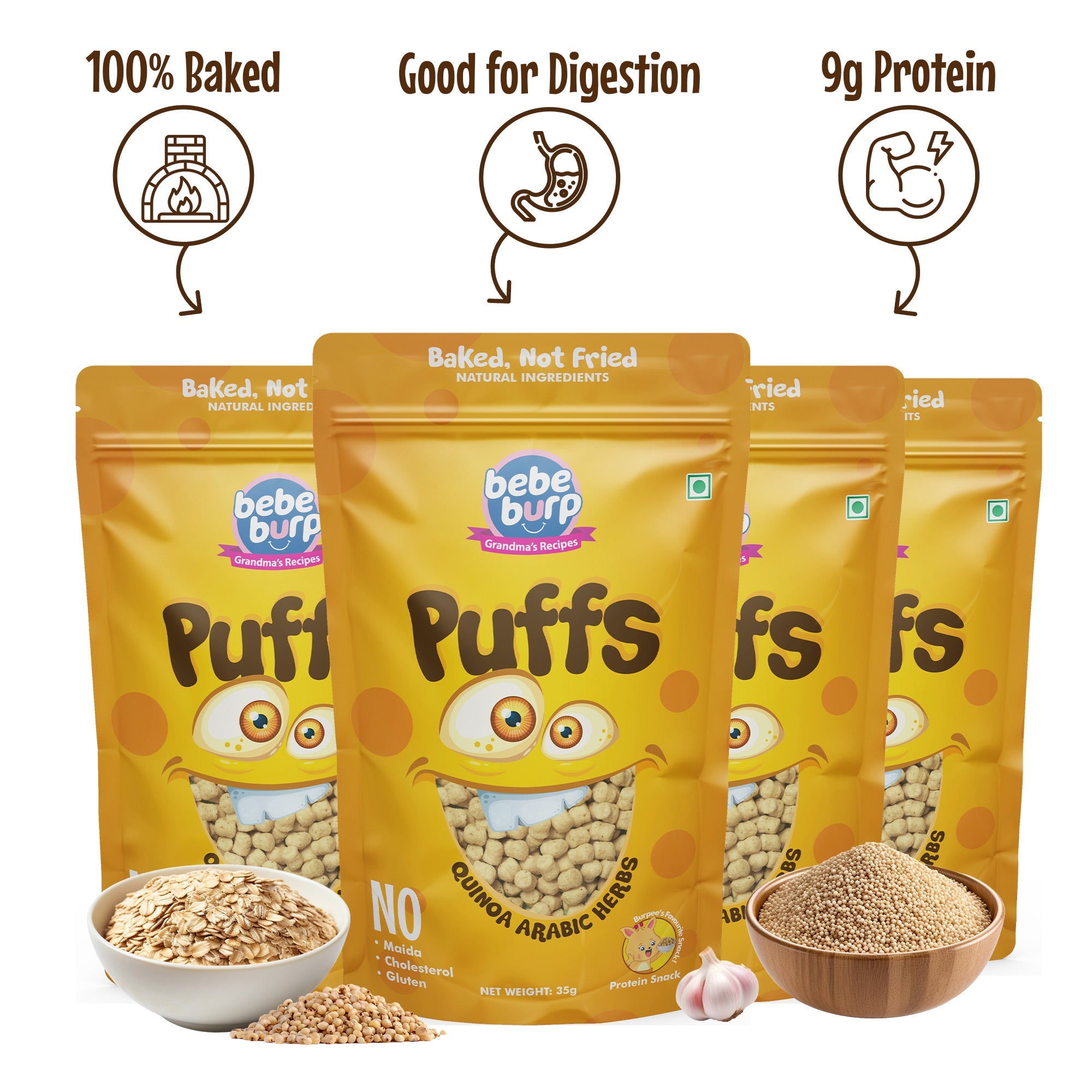 Bebe Burp Quinoa Arabic Herbs Puff - 35 gms (Pack of 4) – Veeha Foods