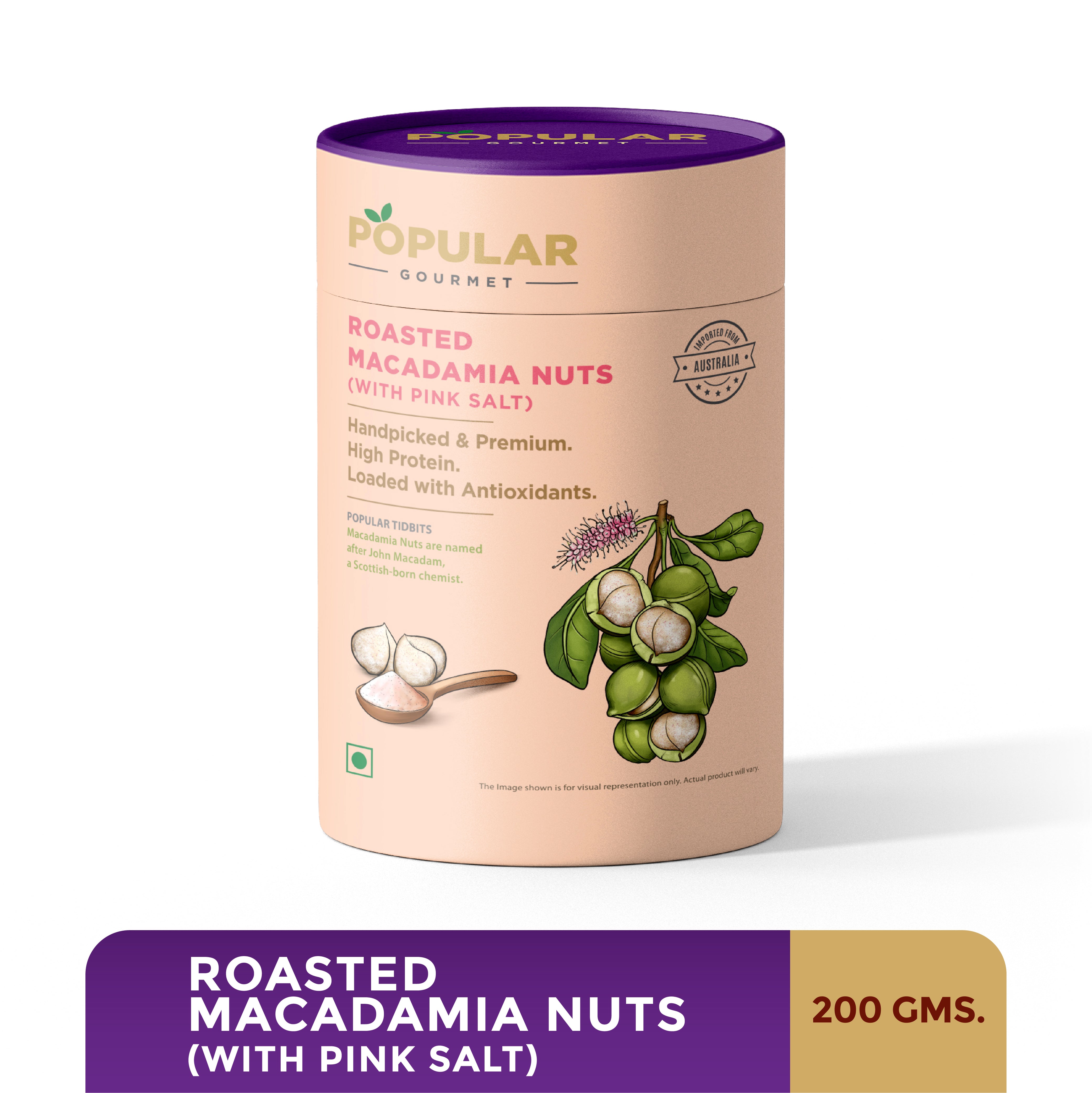 Popular Foods Exotic Roasted Macadamia Nuts With Pink Salt - 200 gms ...