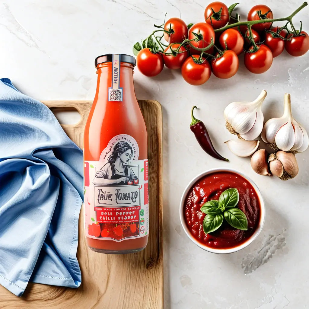 The True Tomato Bell Pepper Chilli Ketchup - 550 gms - Veeha Foods