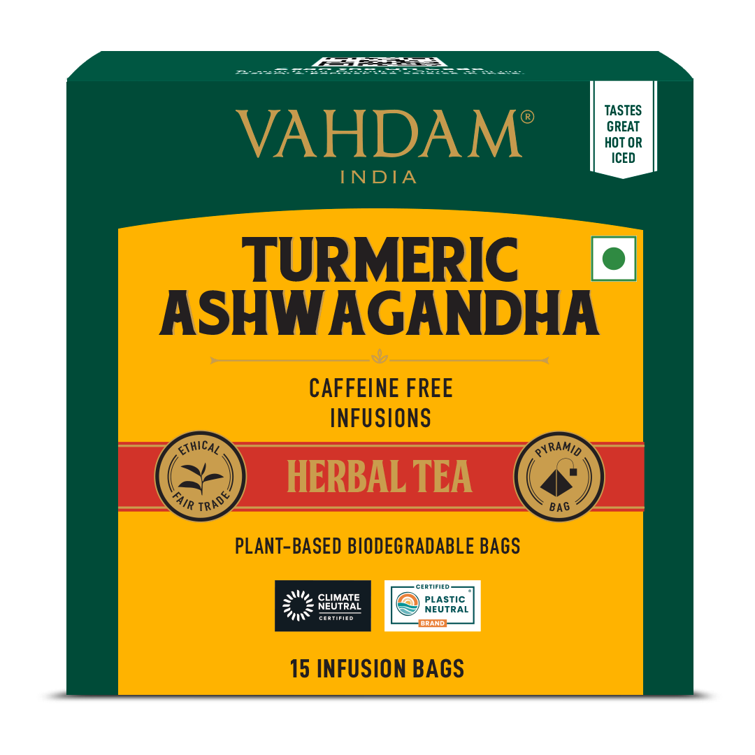 Vahdam Turmeric Ashwagandha Herbal Tea Tisane - 15 Count – Veeha Foods