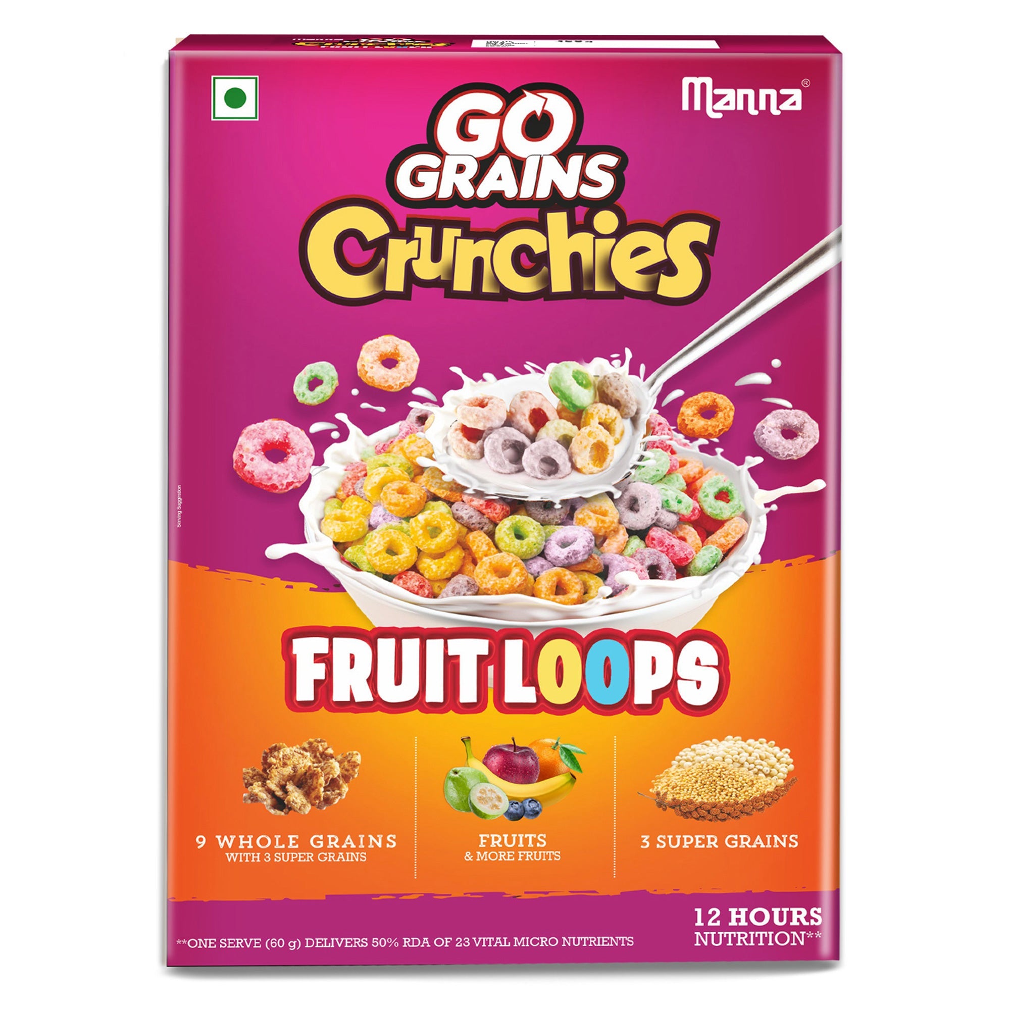 Manna Foods Go Grains Crunchies Fruit Loops Breakfast Cereal for Kids ...