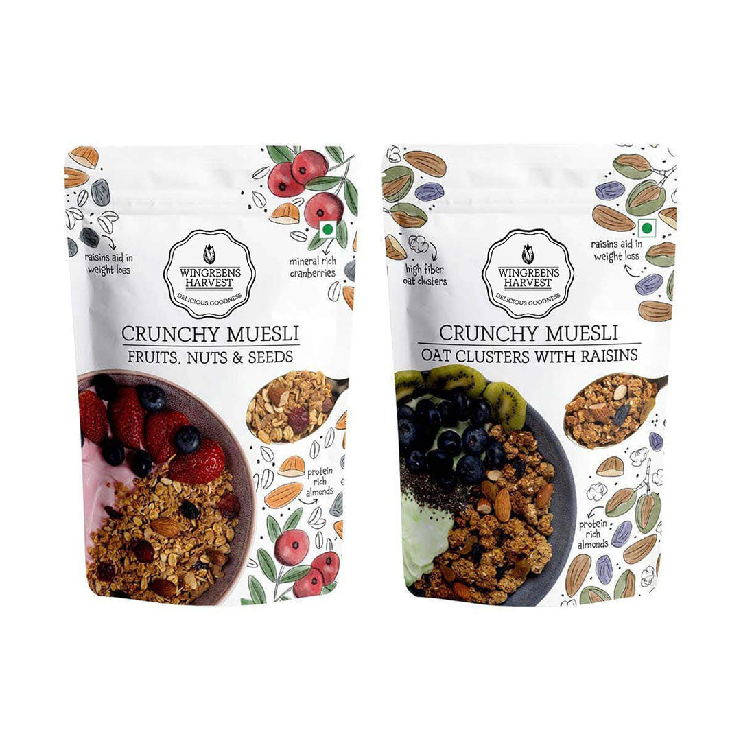 Wingreens Farms Crunchy Muesli- Assorted Flavours - 200 gms (Pack of 2 ...