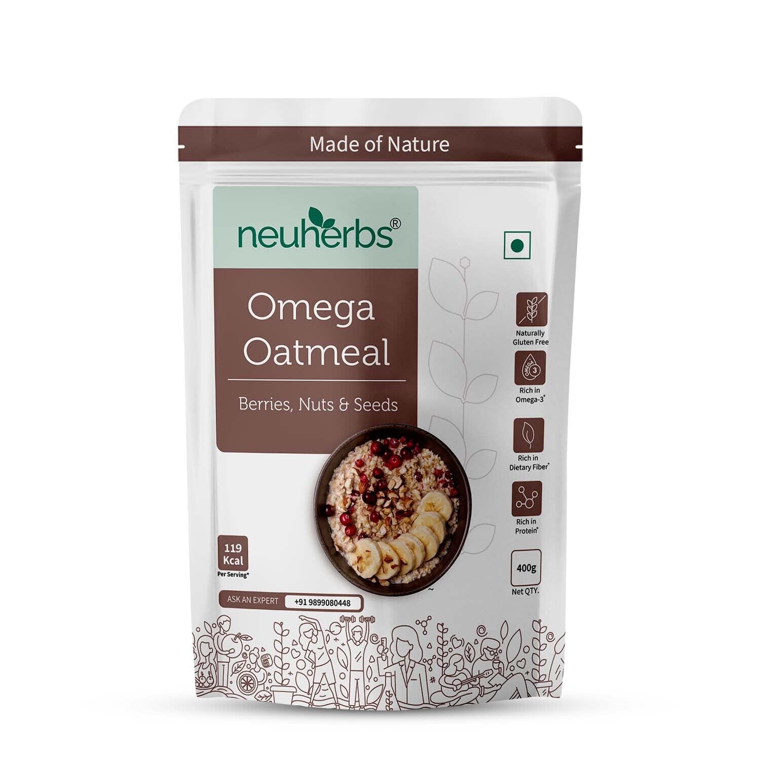 Neuherbs Omega Oatmeal for Weight Loss Heart Health - 400 gms - Veeha Foods