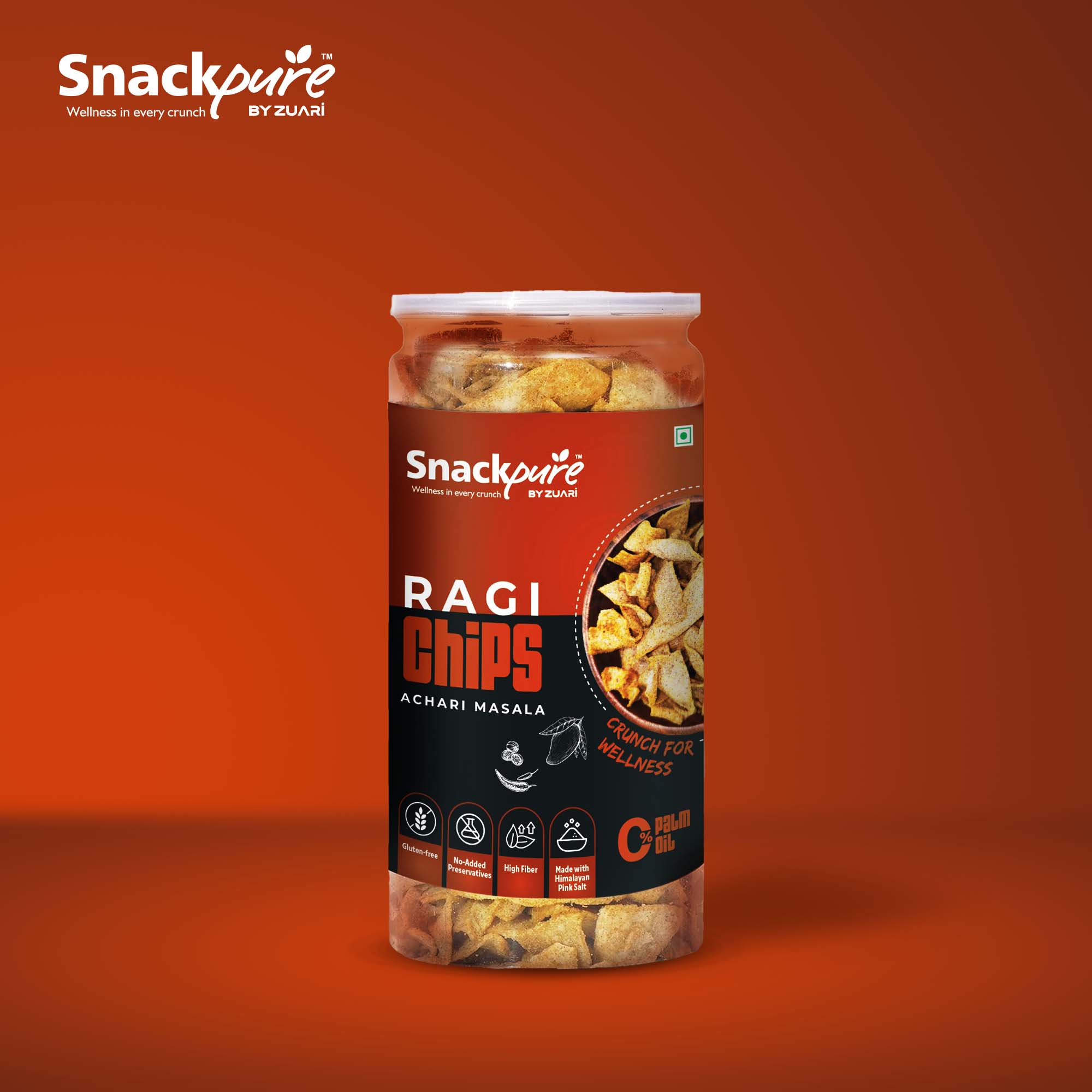 SnackPure Ragi Chips (Achari) - 140 gms - Veeha Foods