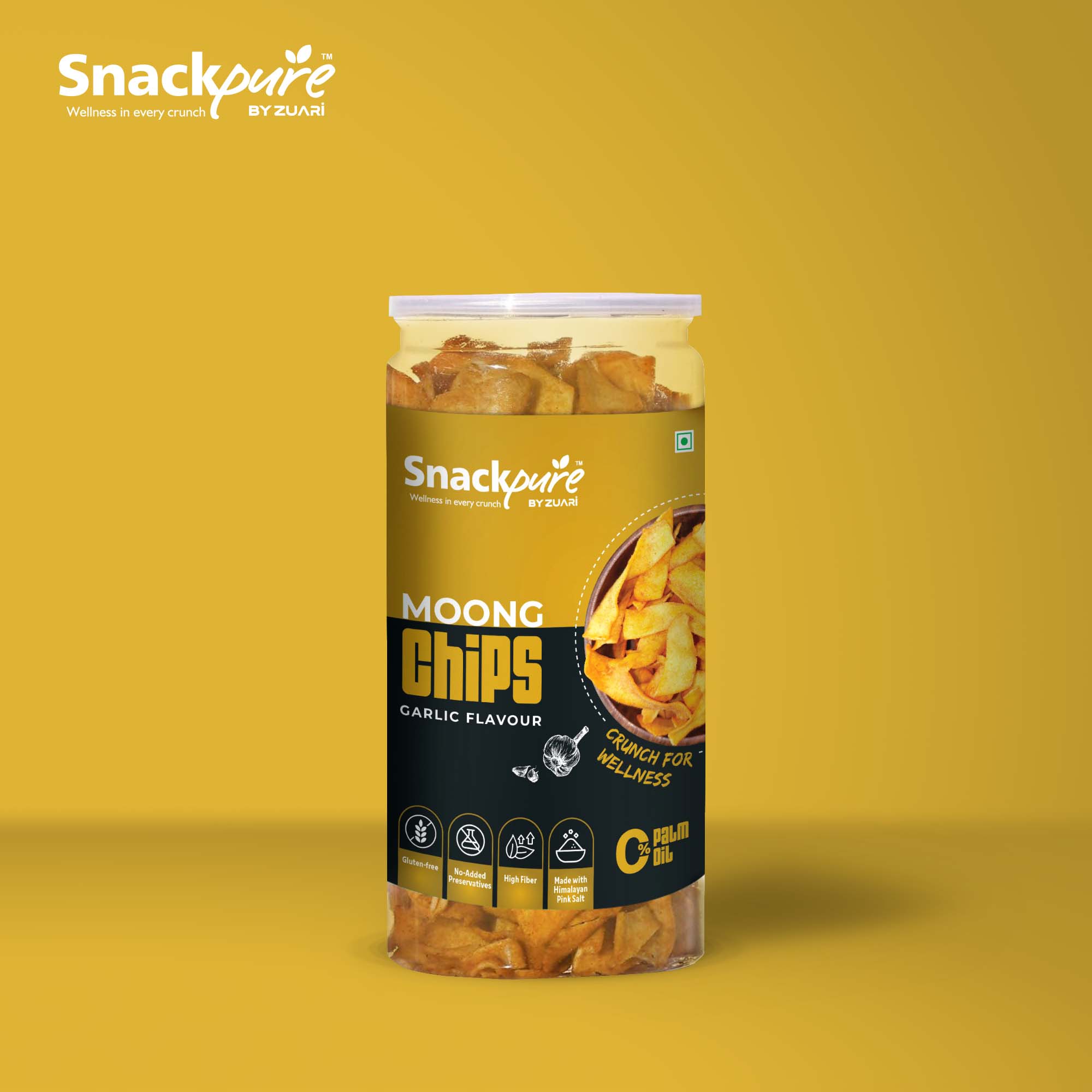 SnackPure Moong Chips (Garlic) - 140 gms - Veeha Foods