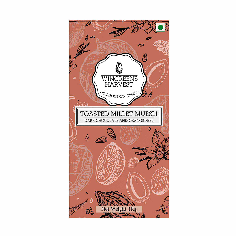 Wingreens Farms Toasted Millet Muesli Dark Chocolate and Orange Peel ...