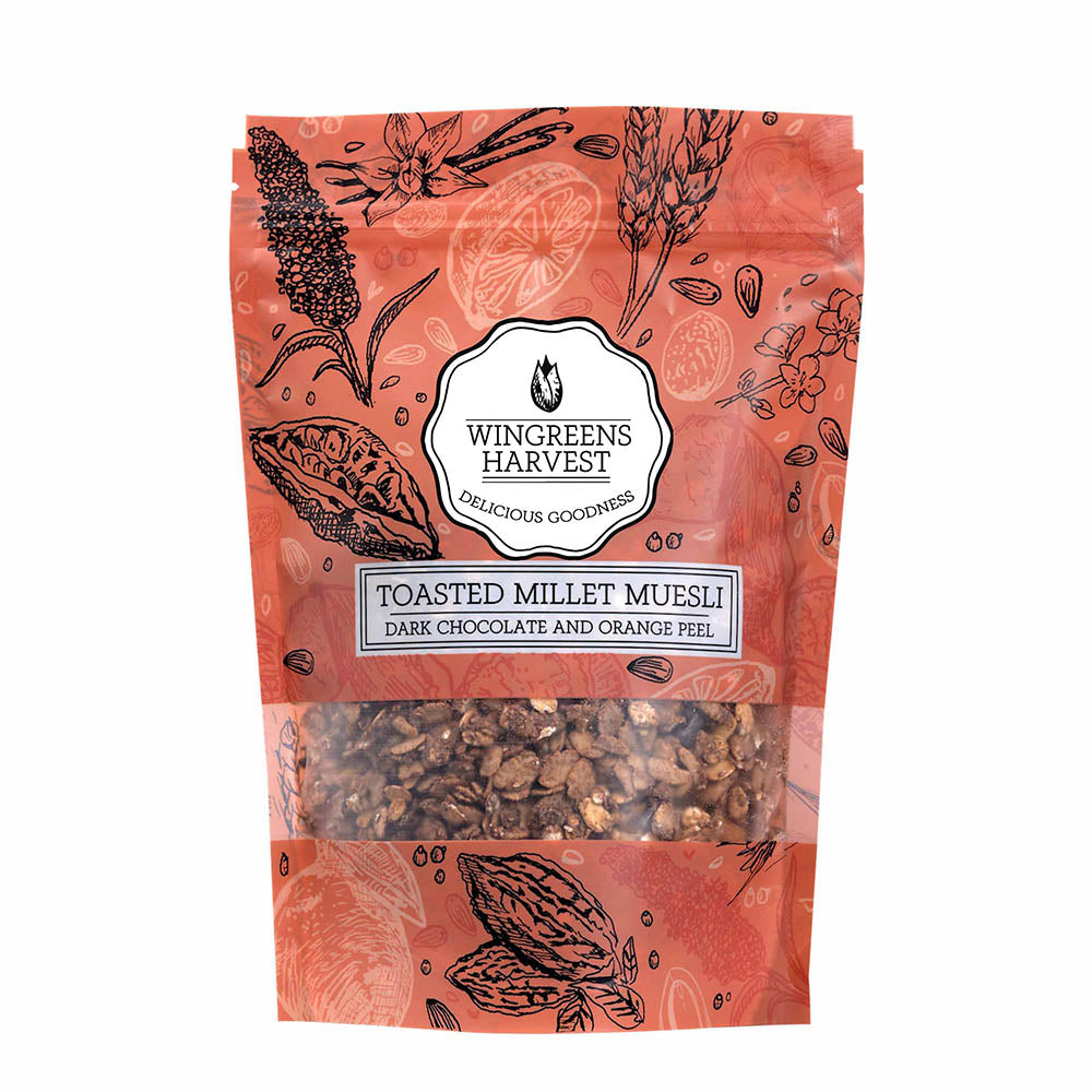 Wingreens Farms Toasted Millet Muesli Dark Chocolate and Orange Peel ...