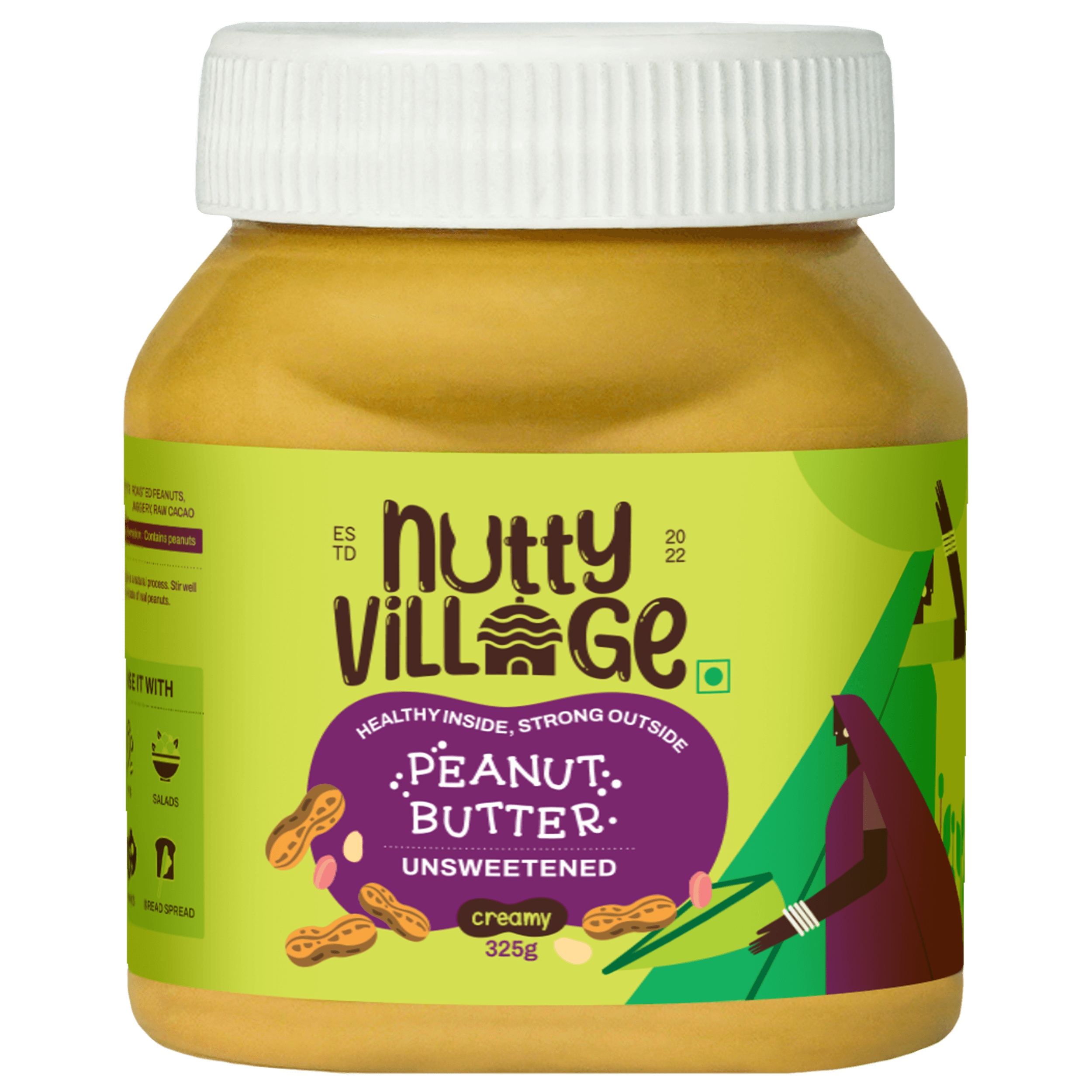 Nutty Village Unsweetened Peanut Butter (Creamy) - 425 gm - Veeha Foods